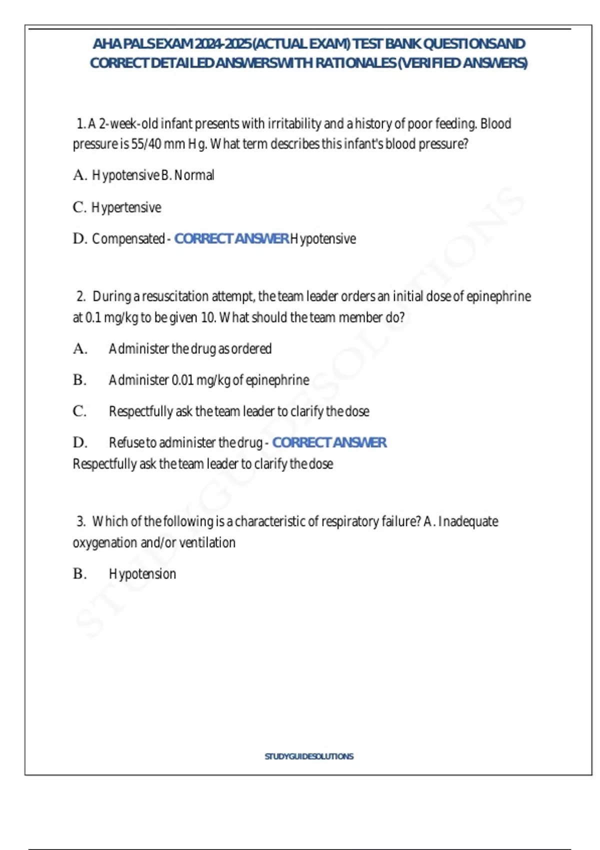 AHA PALS EXAM 2024/2025 (ACTUAL EXAM) TEST BANK QUESTIONS AND CORRECT ...