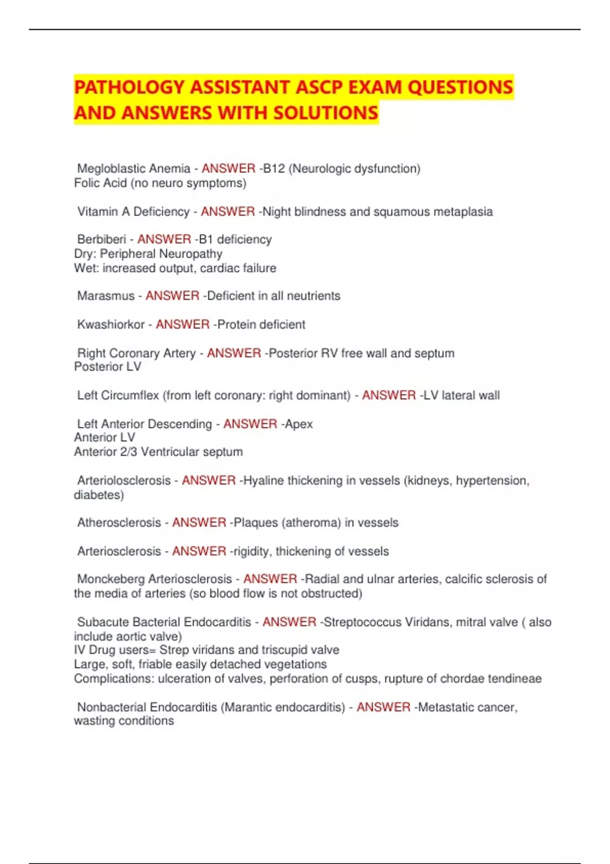PATHOLOGY ASSISTANT ASCP EXAM QUESTIONS AND ANSWERS WITH SOLUTIONS ...