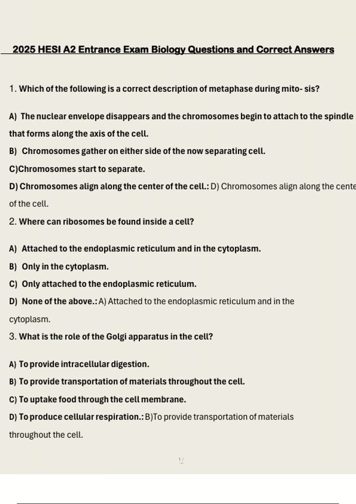 2025 HESI A2 Entrance Exam Biology Questions and Correct Answers - HESI ...