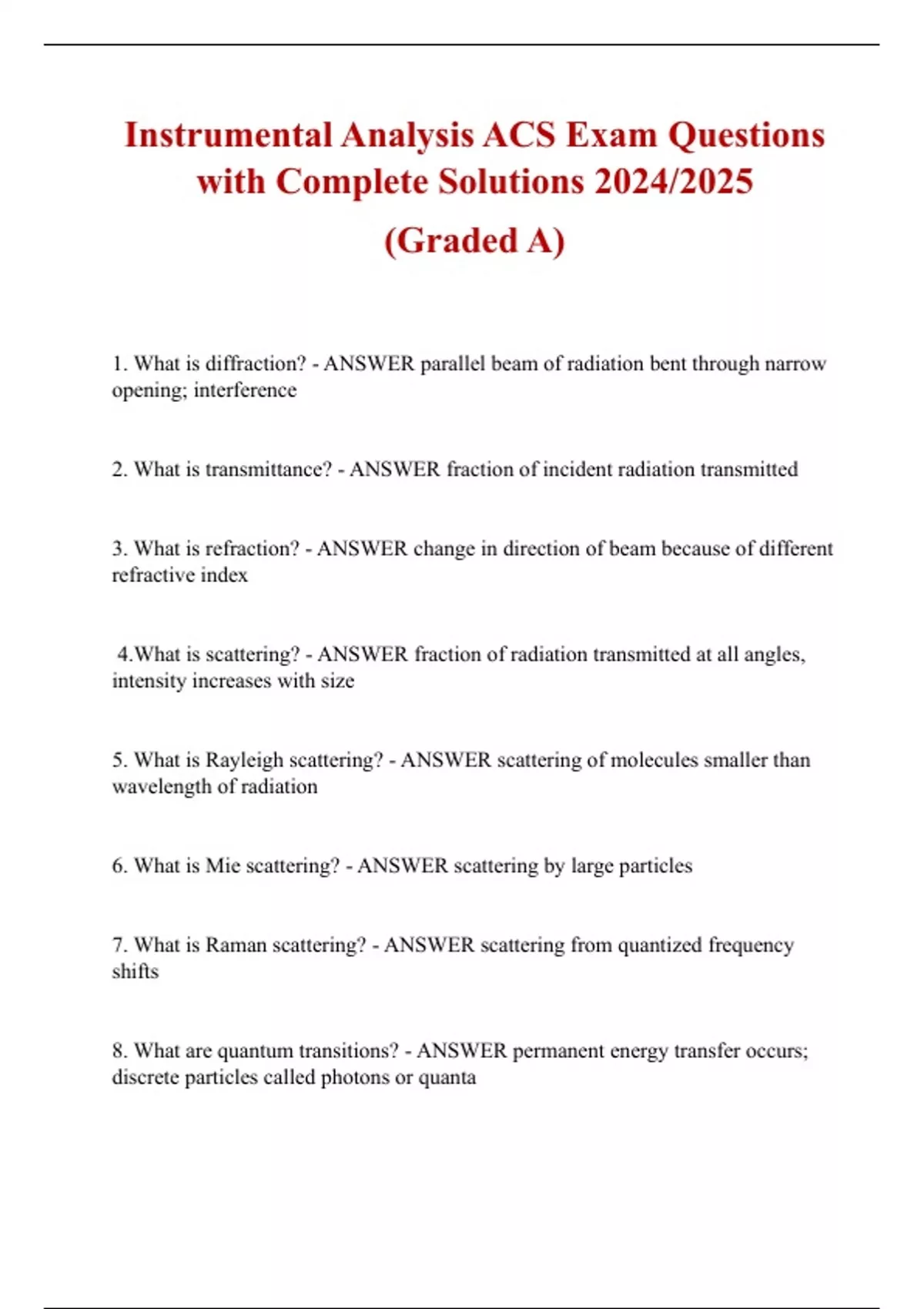Instrumental Analysis ACS Exam Questions with Complete Solutions 2024/2025 (Graded A ...