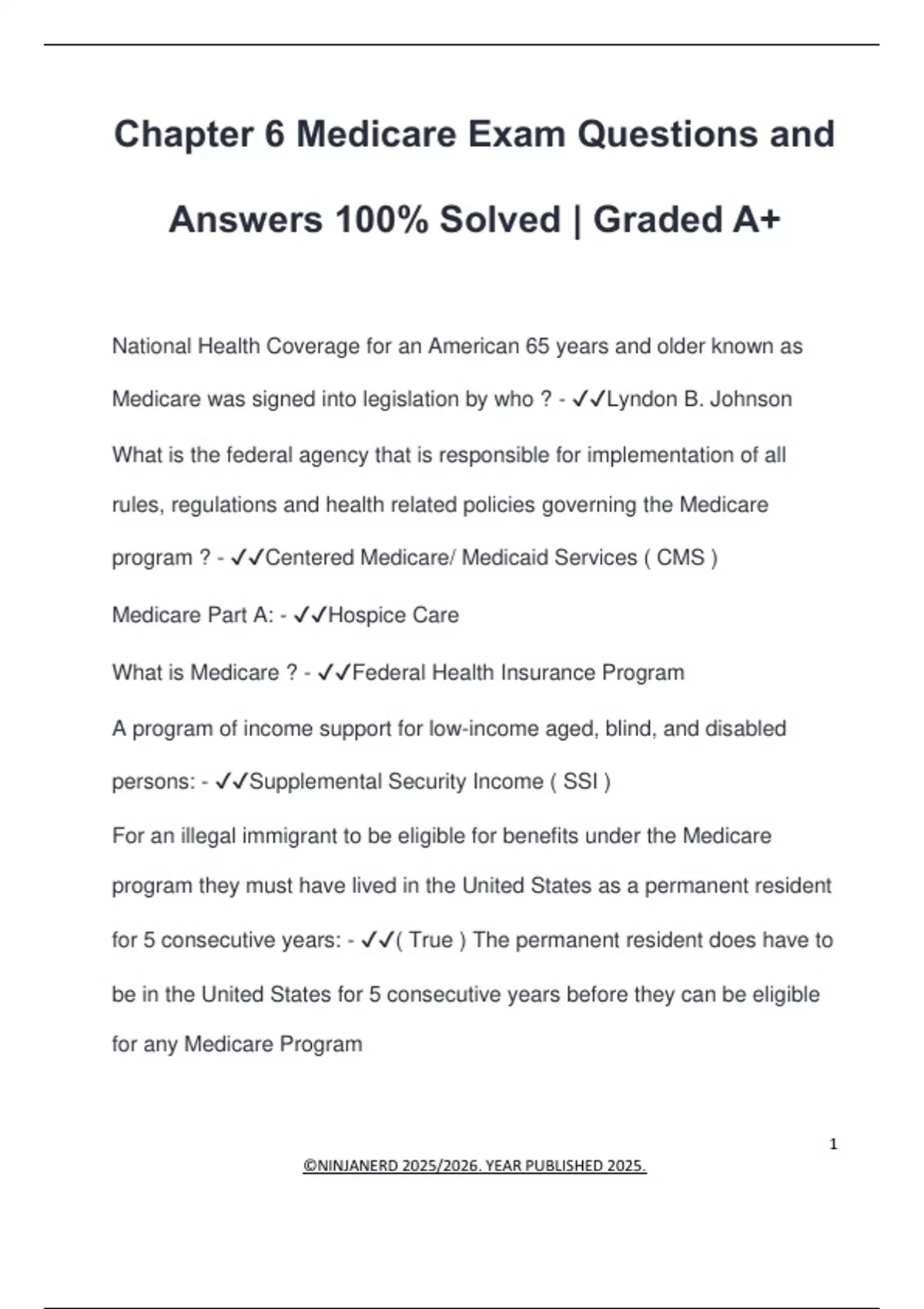 Chapter 6 Medicare Exam Questions and Answers 100% Solved | Graded A+ ...