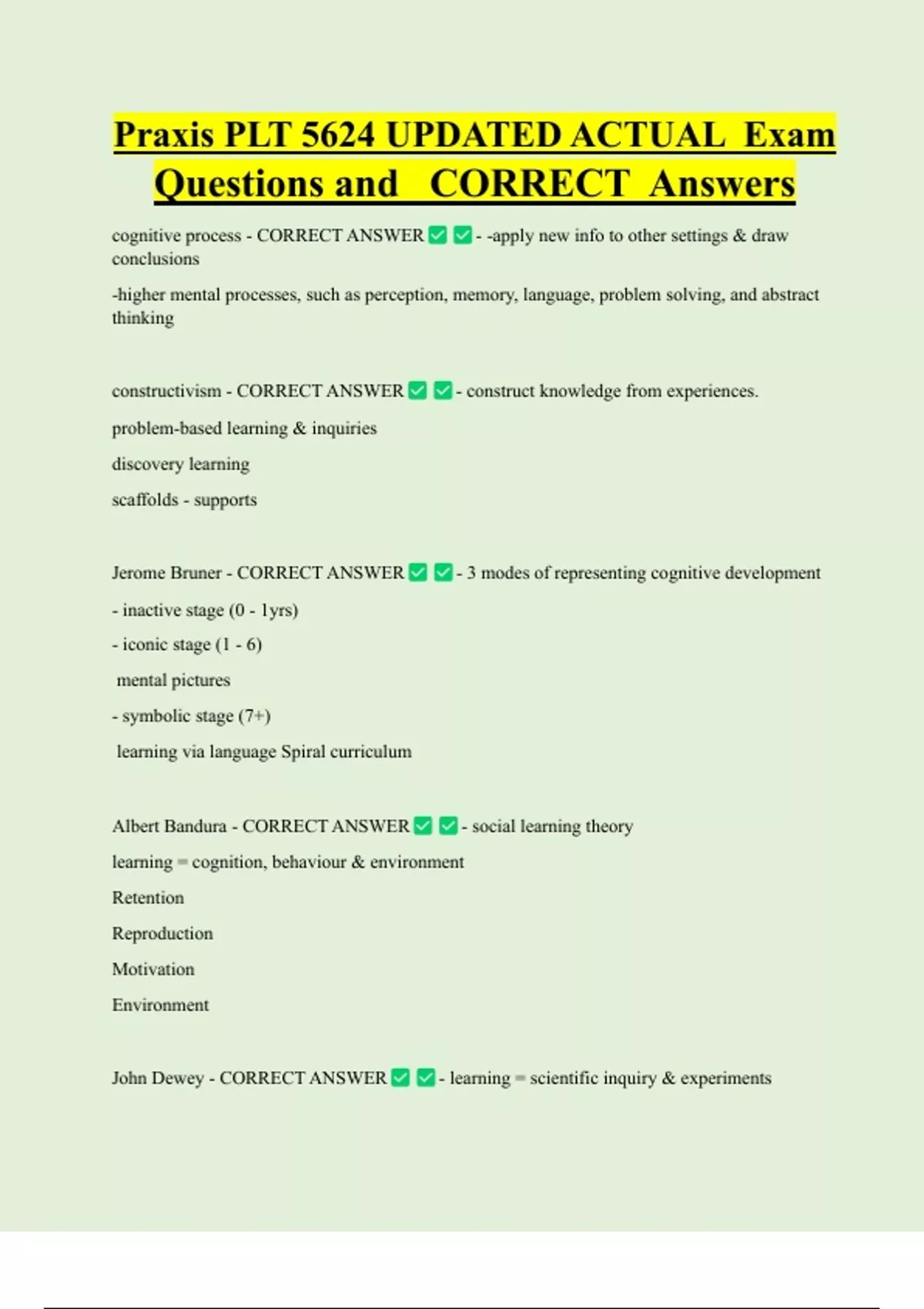 Praxis PLT 5624 UPDATED ACTUAL Exam Questions and CORRECT Answers ...