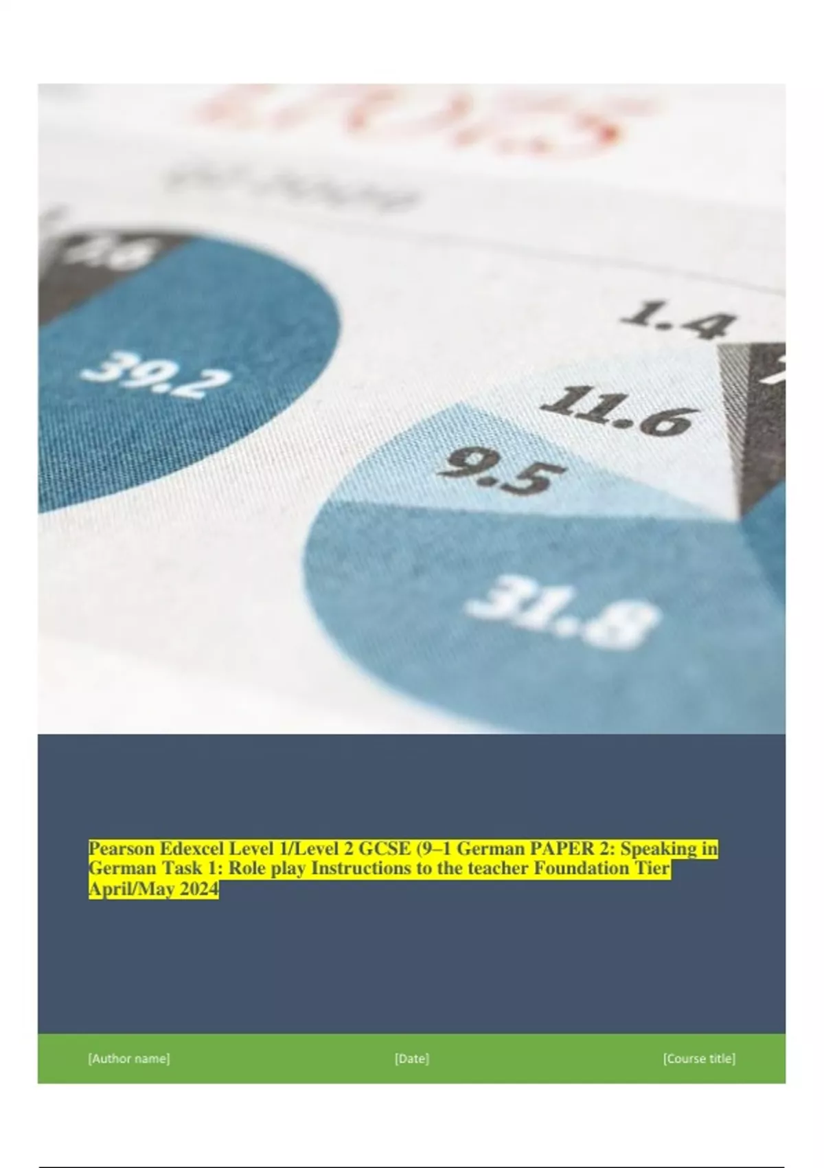 Pearson Edexcel Level 1/Level 2 GCSE (9–1 German PAPER 2: Speaking in ...