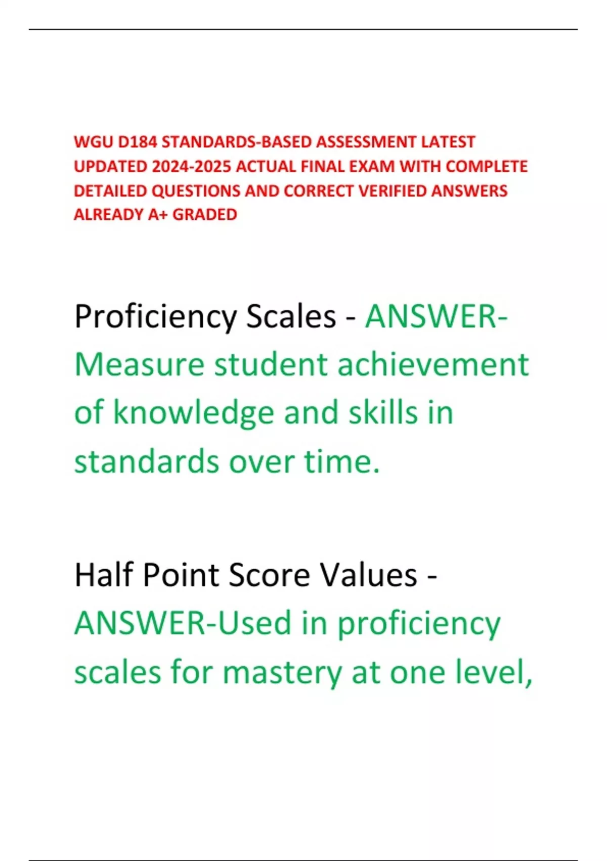WGU D184 STANDARDS-BASED ASSESSMENT LATEST UPDATED ACTUAL FINAL EXAM ...