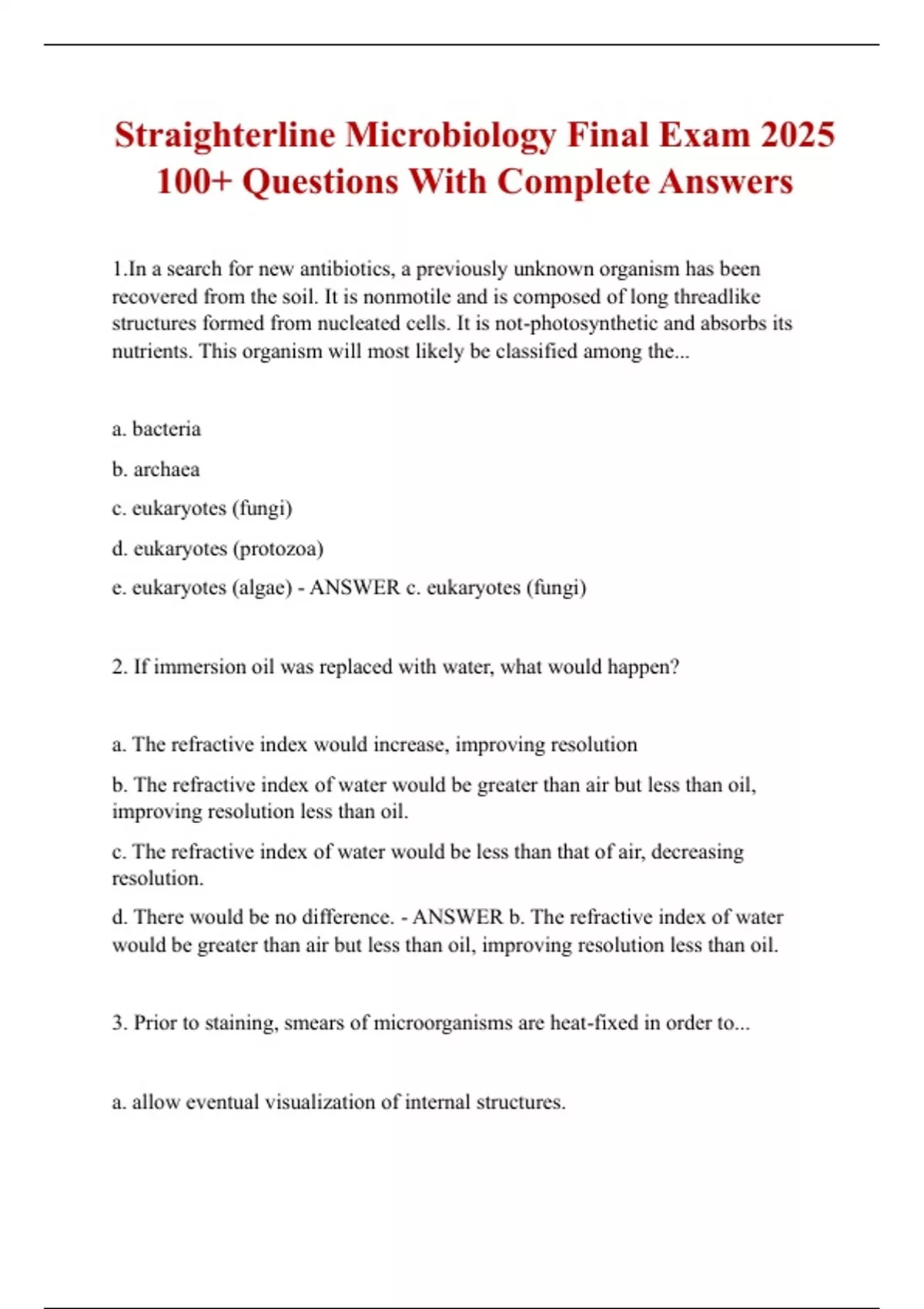 Straighterline Microbiology Final Exam 2025 100+ Questions With ...