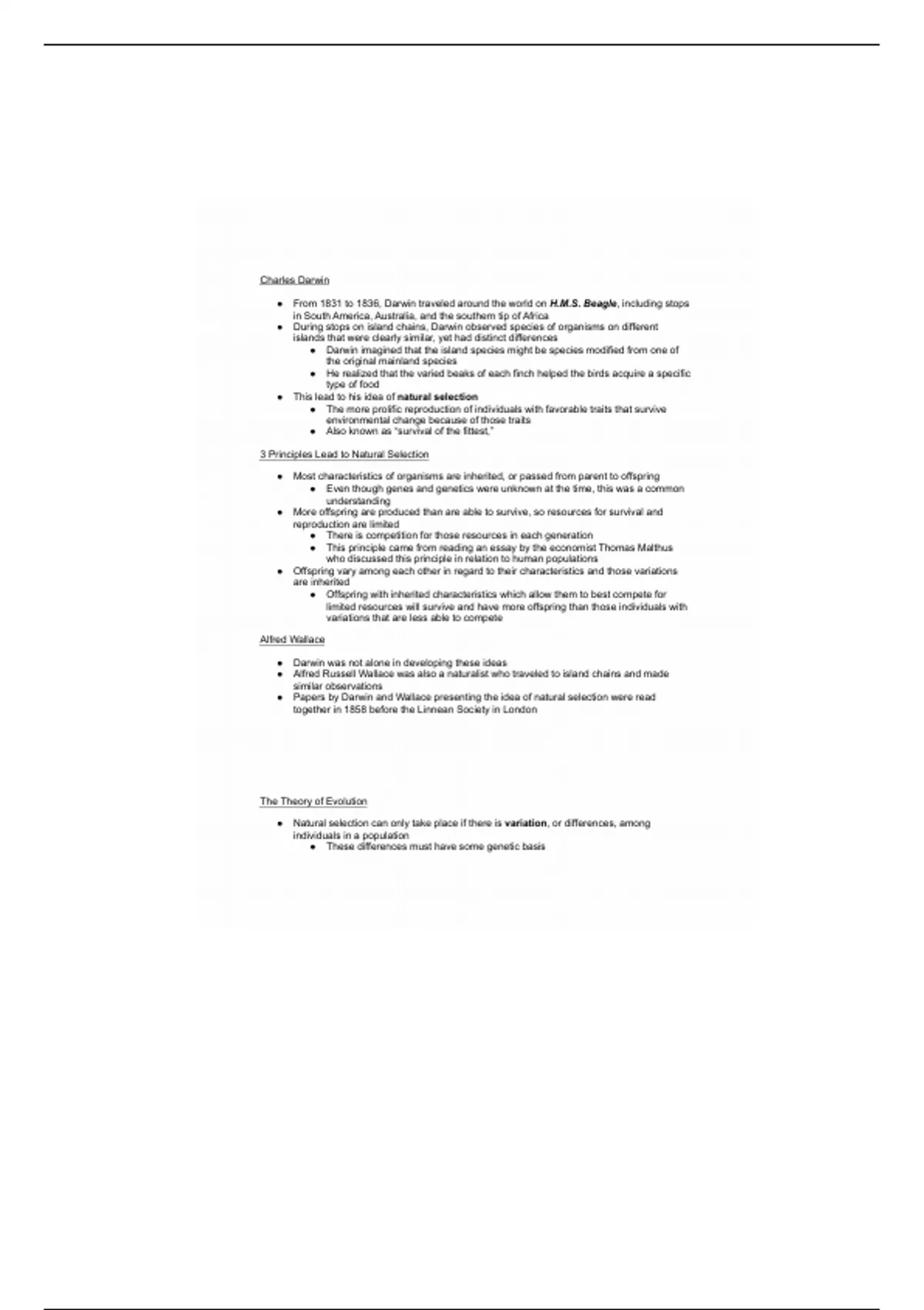 BIO 101 Theory of Evolution Summary - Biology 101 - Stuvia US