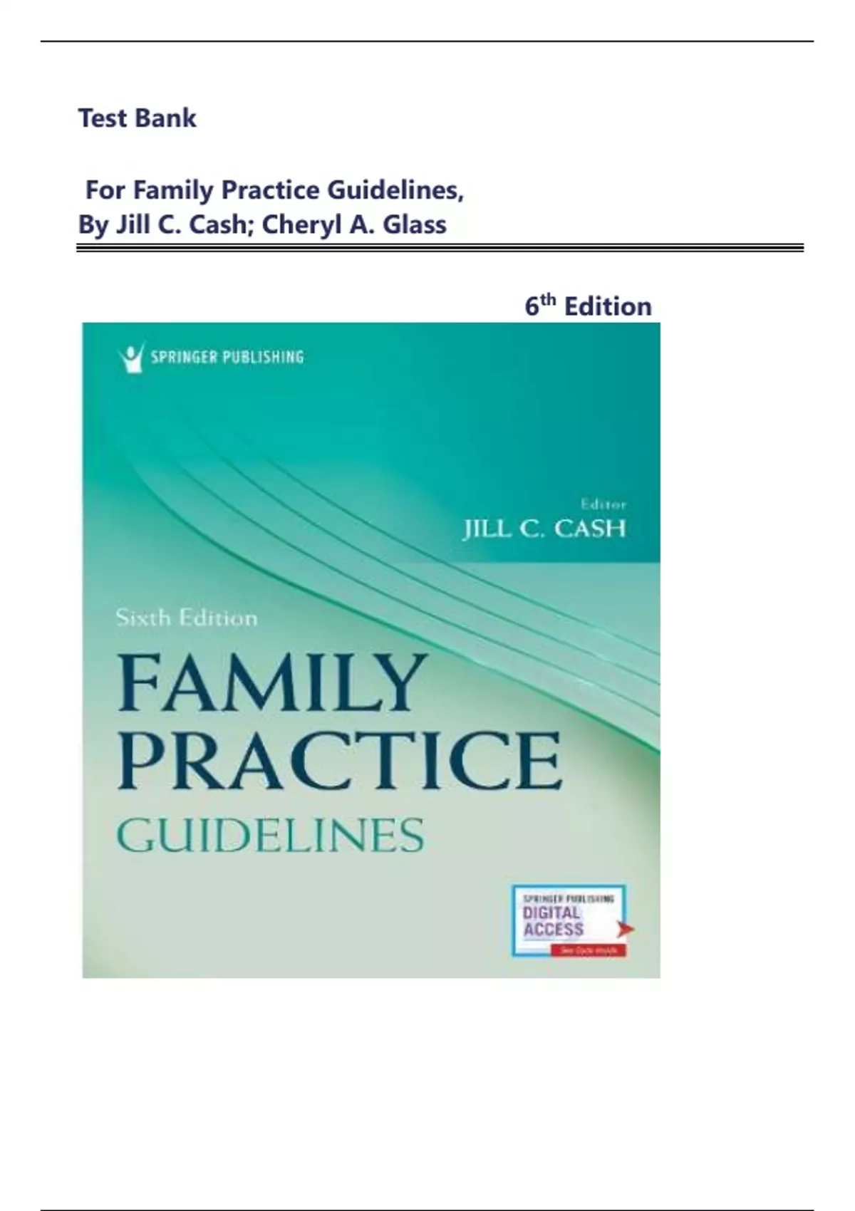 TEST BANK For Family Practice Guidelines, 6th Edition by Jill C. Cash ...