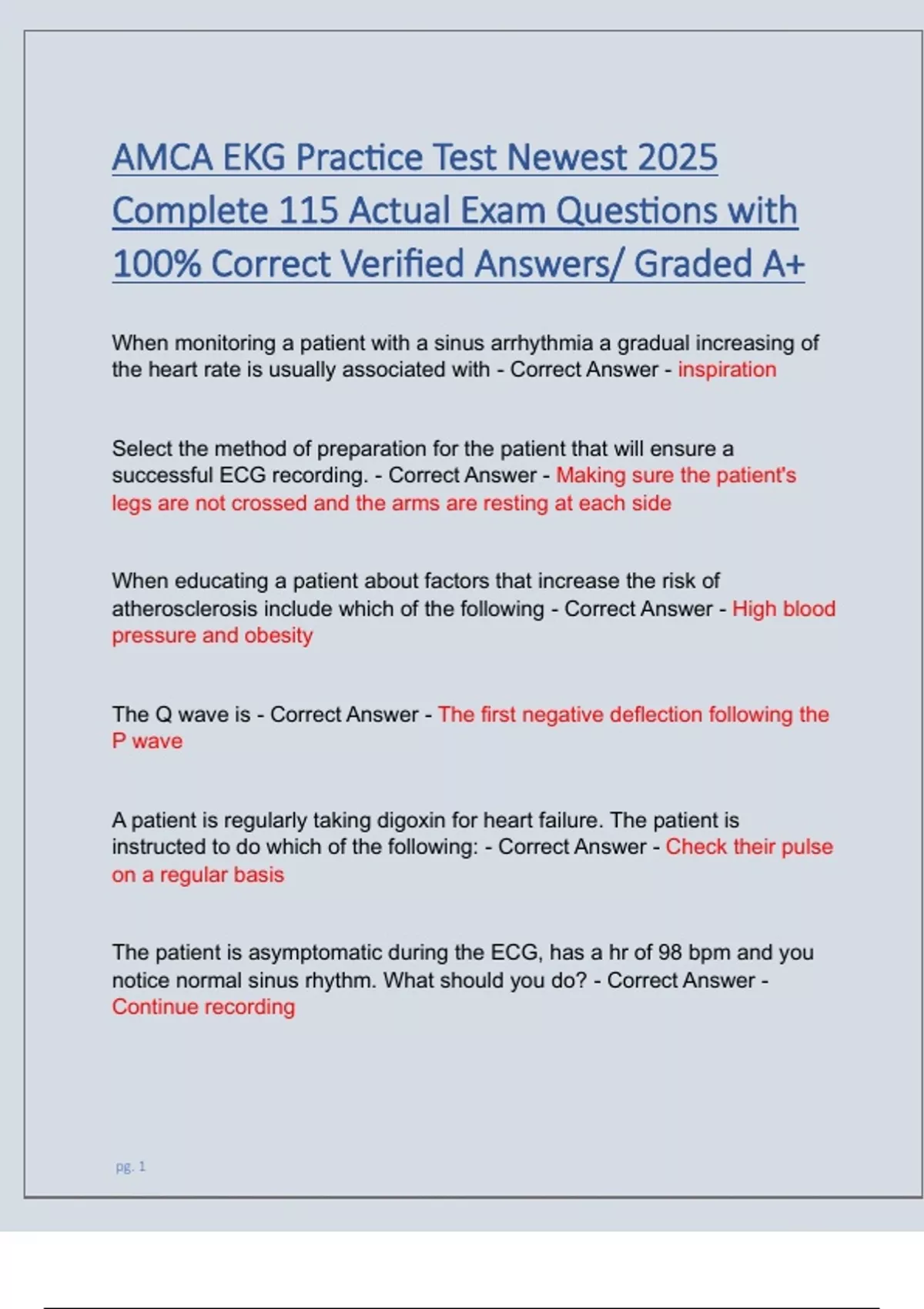 AMCA EKG Practice Test Newest 2025 Actual Exam| Complete 115 Real Exam ...
