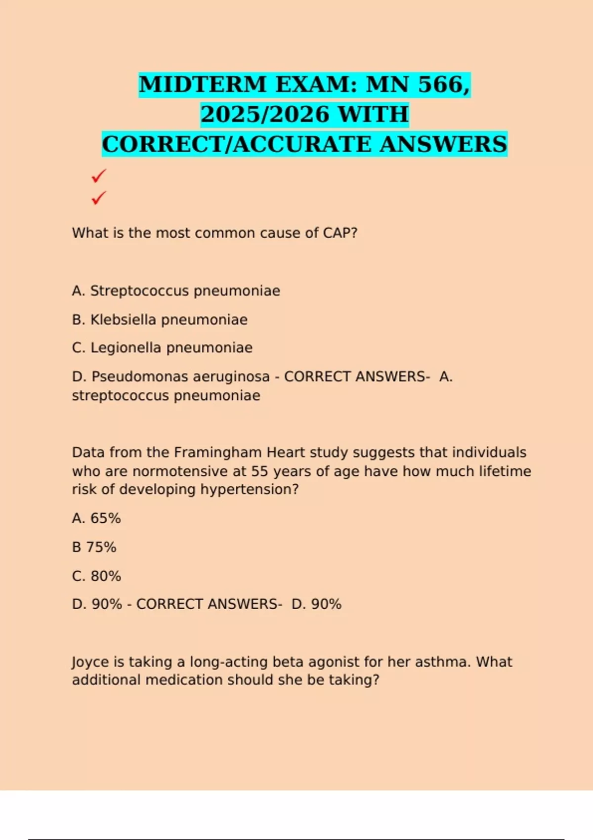 Package deal for ADVANCED MIDTERM EXAM: NR566 ADVANCED PHARMACOLOGY, 2025/2026 WITH CORRECT ...