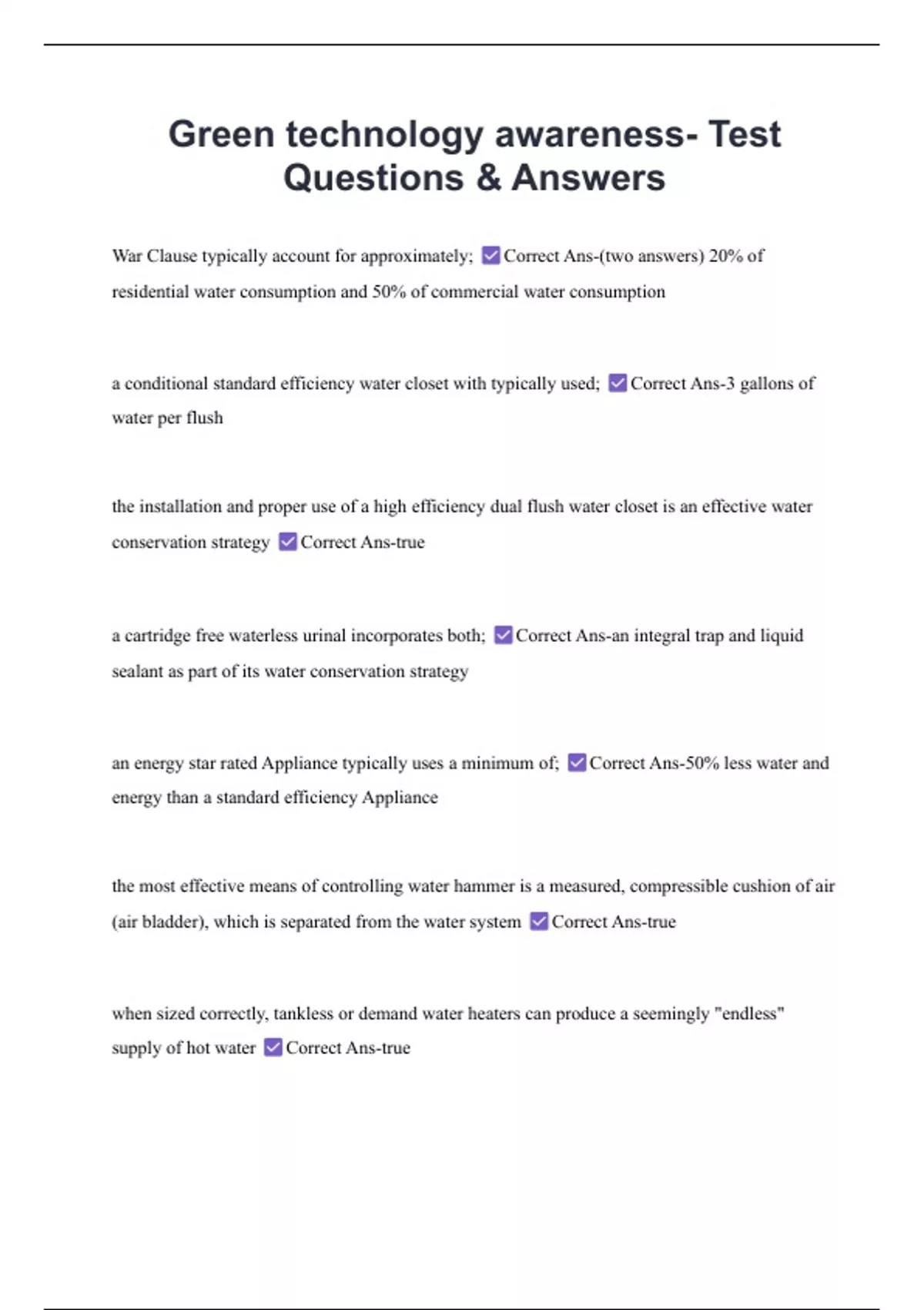 Green technology awareness- Test Questions & Answers - Green Awareness ...