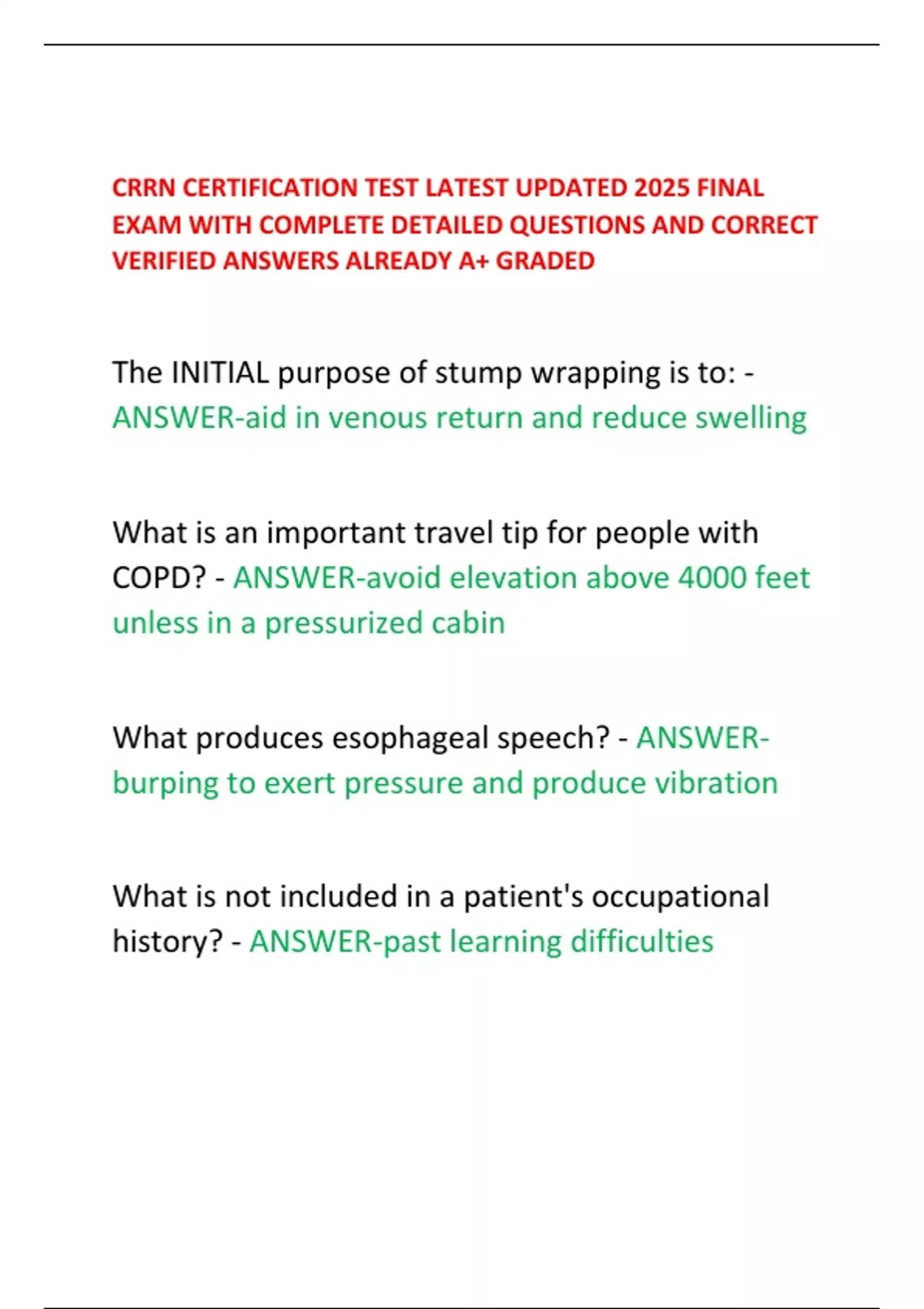 CRRN CERTIFICATION TEST LATEST UPDATED 2025 FINAL EXAM WITH COMPLETE ...