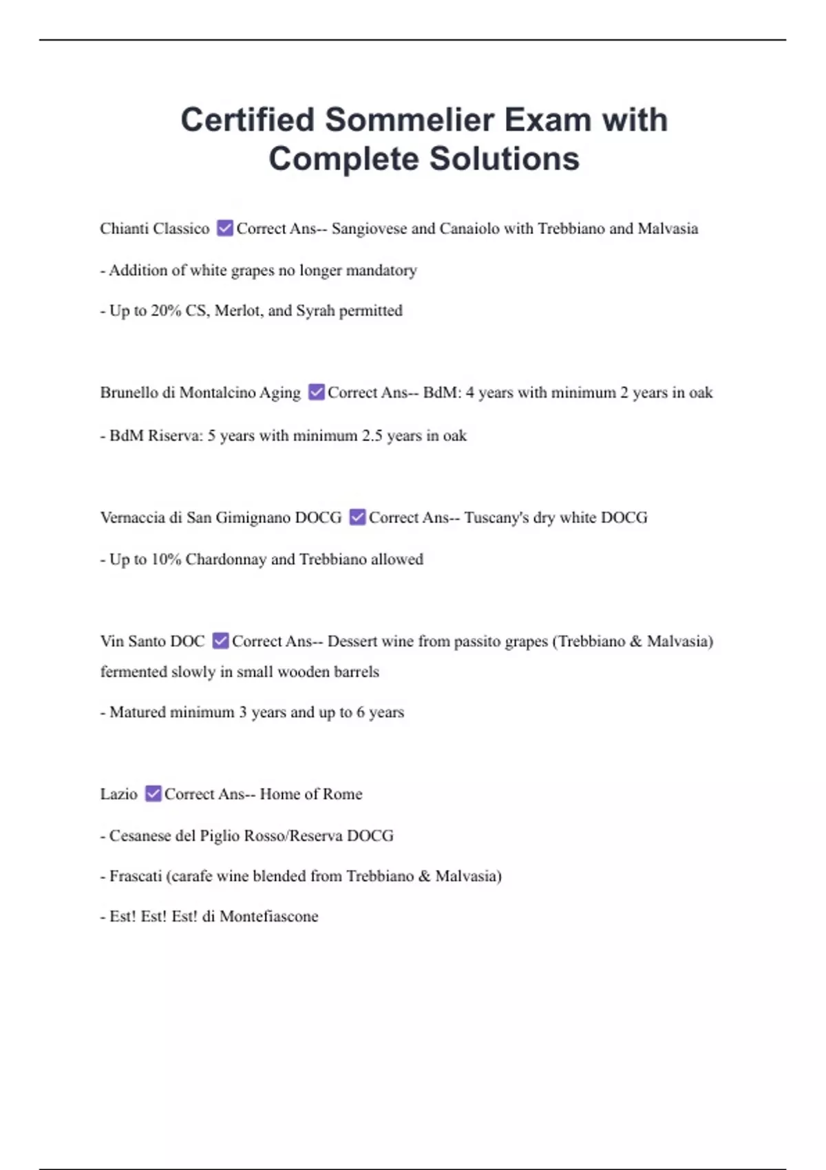 Certified Sommelier Exam with Complete Solutions - Sommelier - Stuvia US