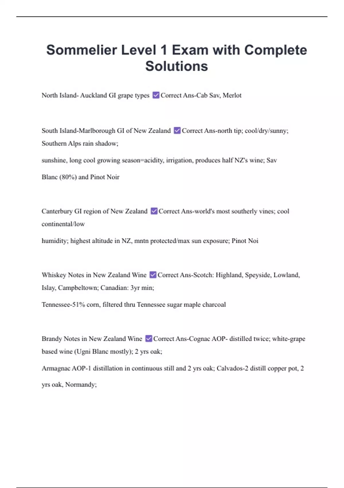 Sommelier Level 1 Exam with Complete Solutions - Sommelier - Stuvia US