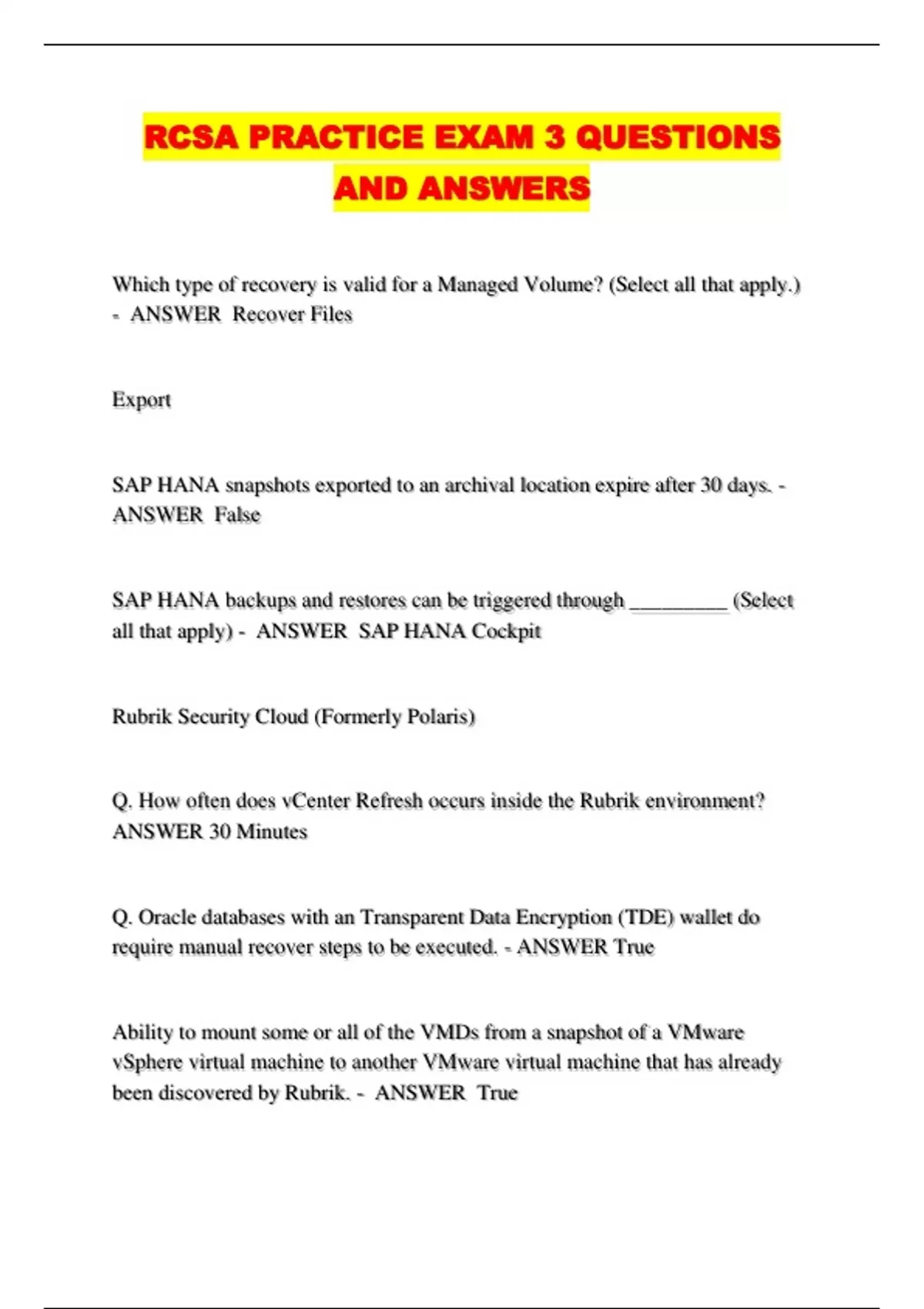 RCSA PRACTICE EXAM 3 QUESTIONS AND ANSWERS - RCSA - Stuvia US