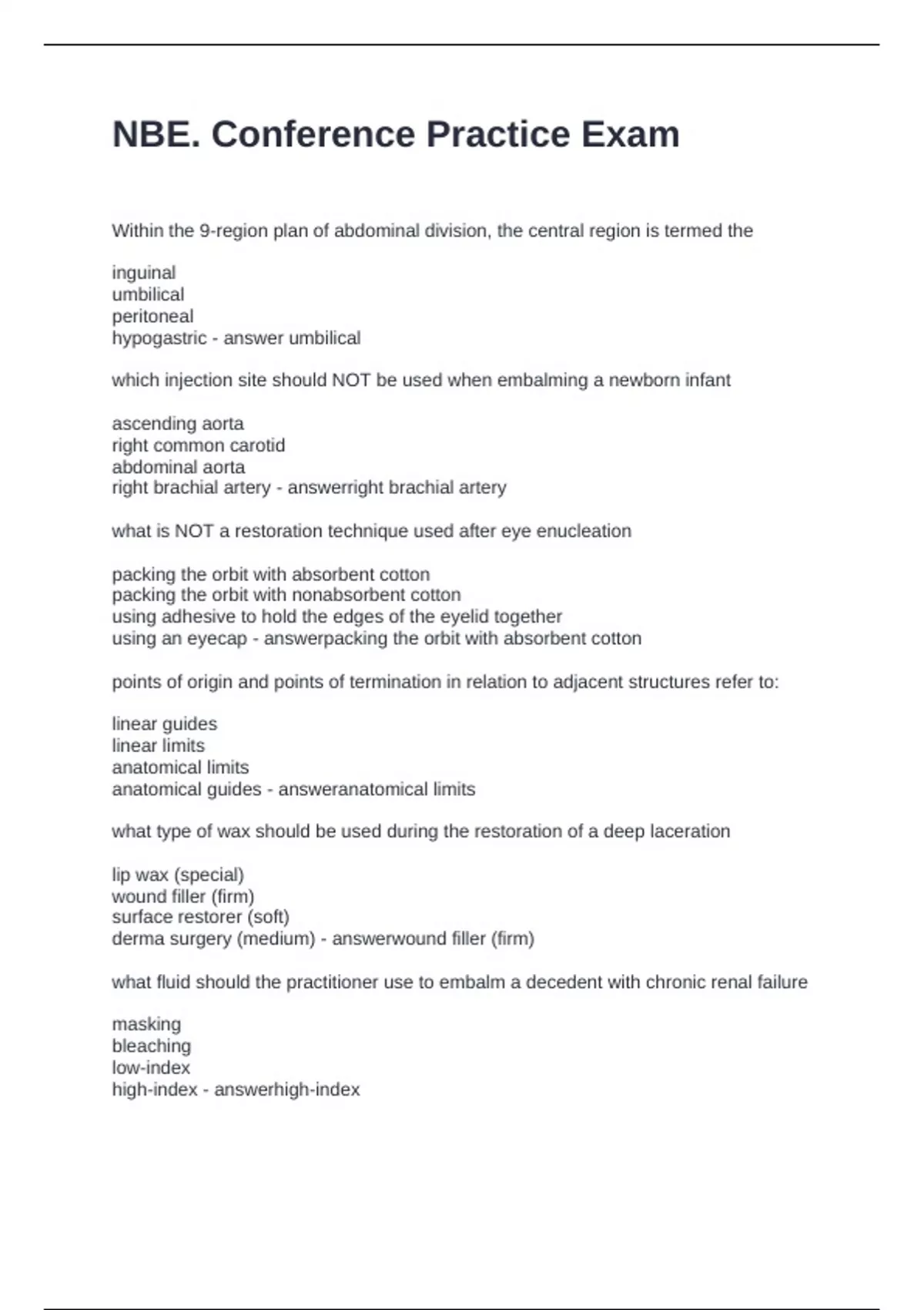 NBE. Conference Practice Exam Questions and Answers 2024 - NBE Science ...