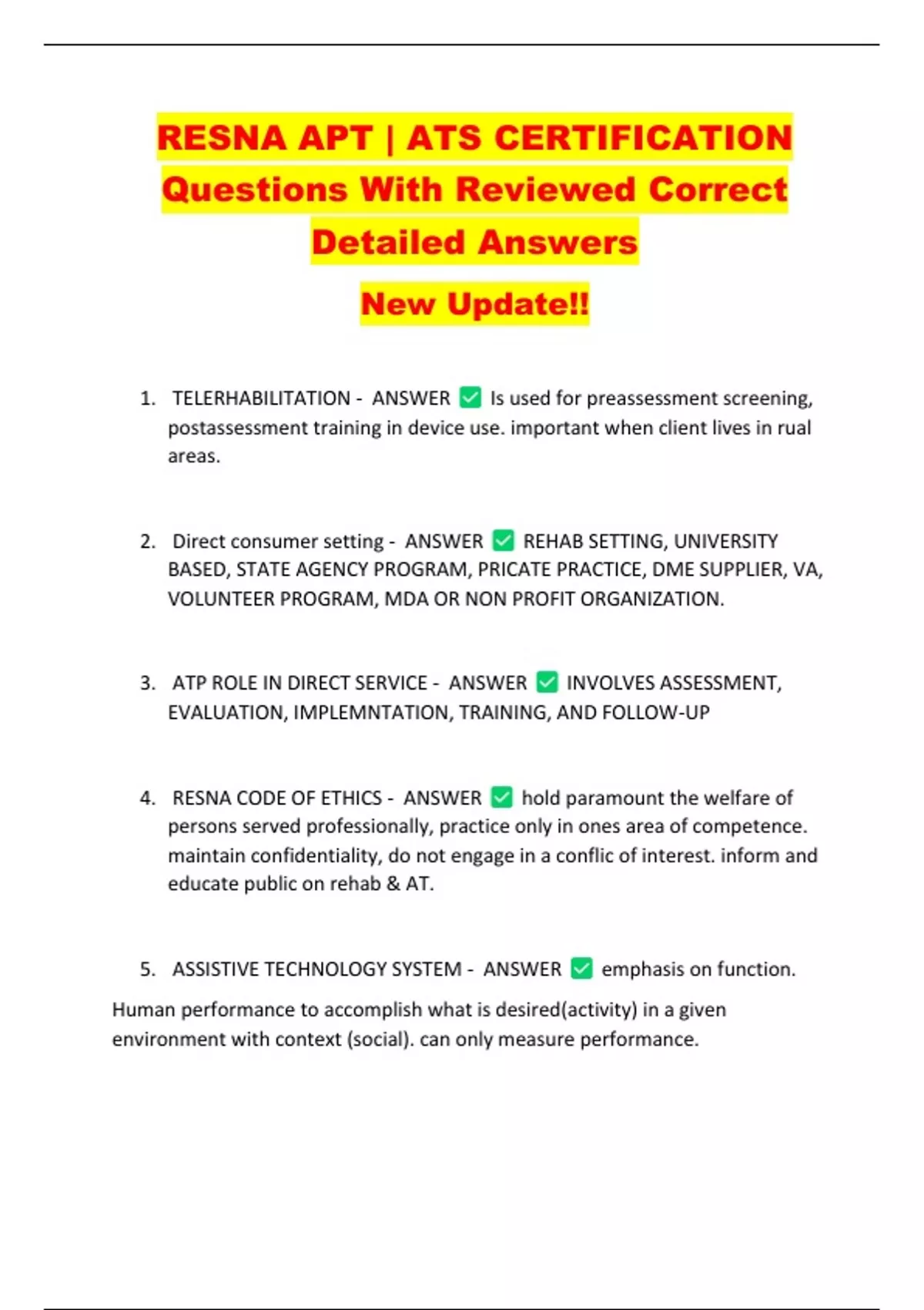 ATP - RESNA/ATP/RESNA APT | ATS CERTIFICATION COMBINED SETS!! - Stuvia US