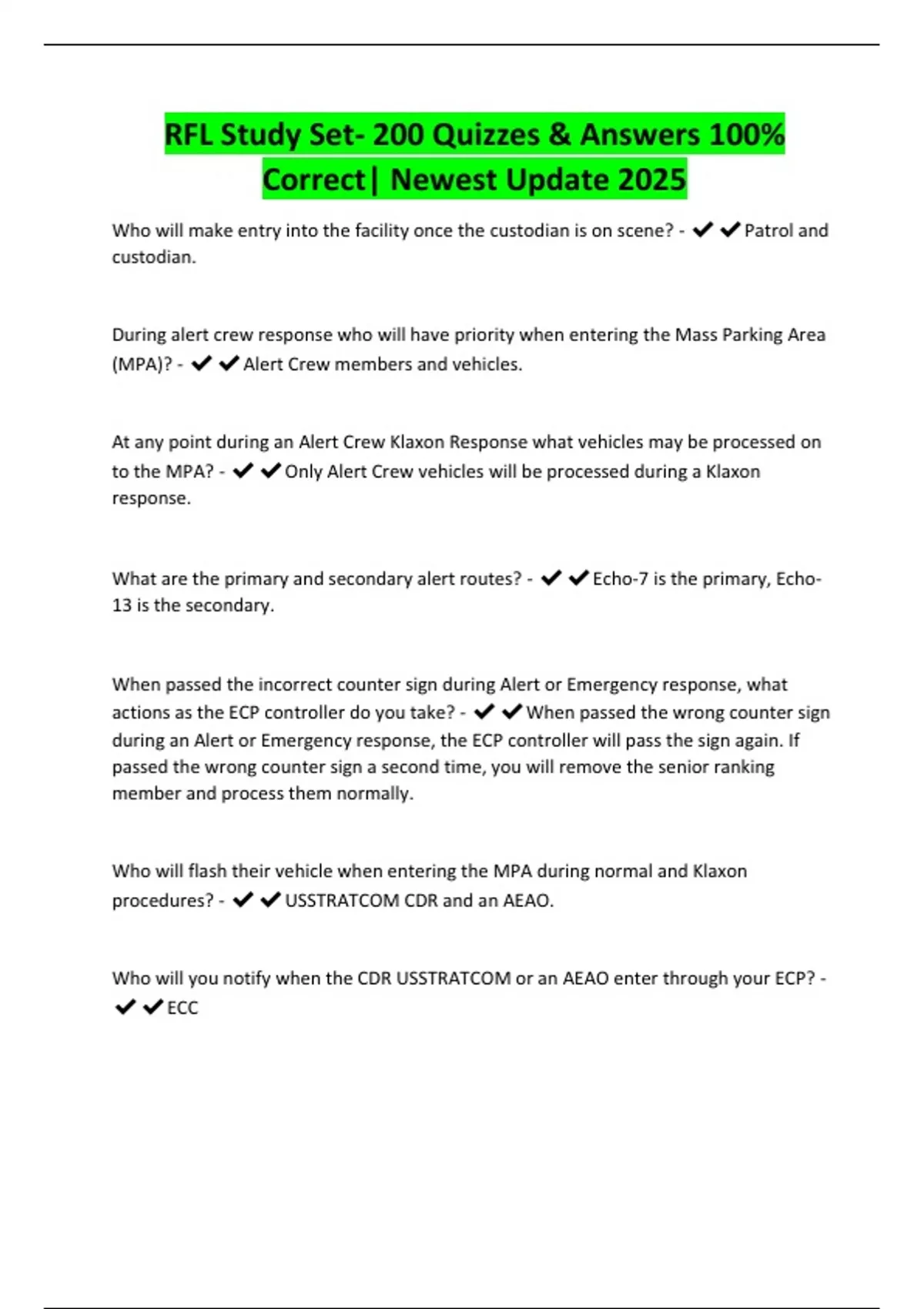 RFL Study Set- 200 Quizzes & Answers 100% Correct| Newest Update 2025 ...