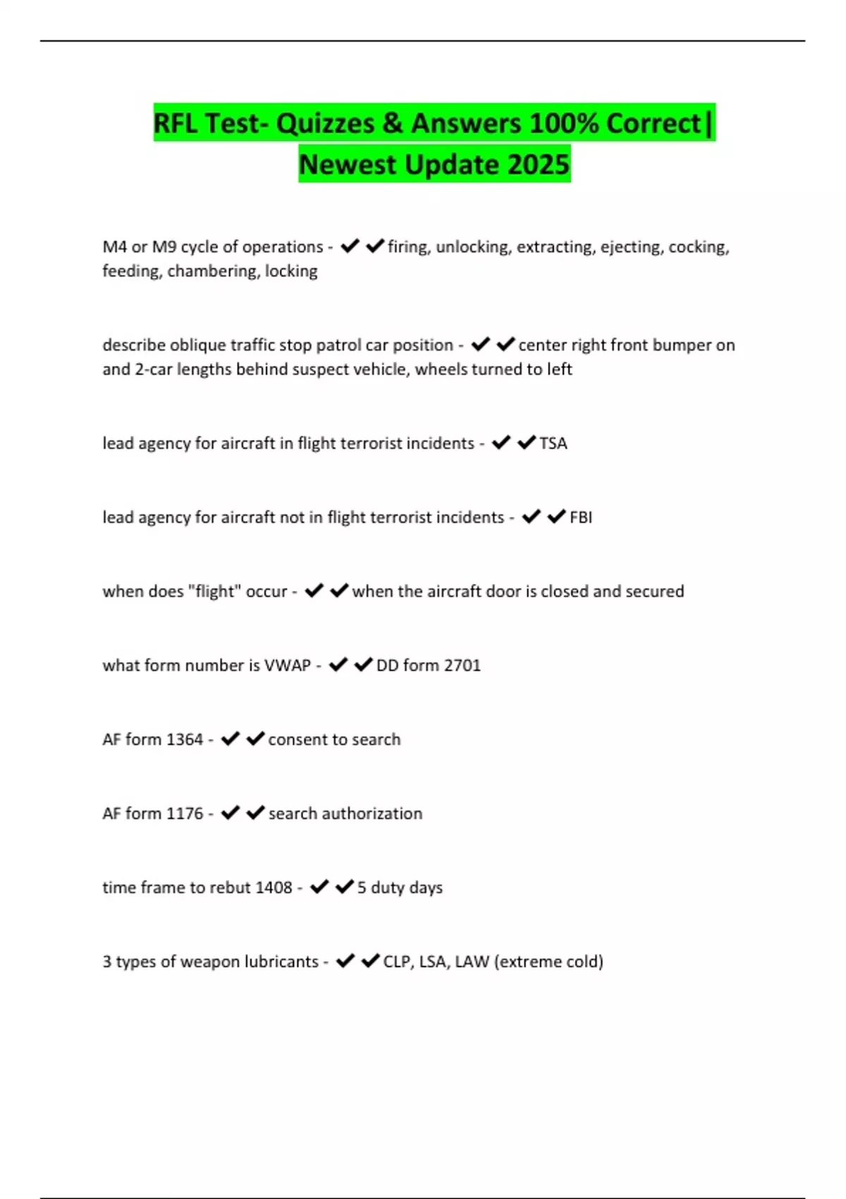 RFL Test- Quizzes & Answers 100% Correct| Newest Update 2025 - RFL ...