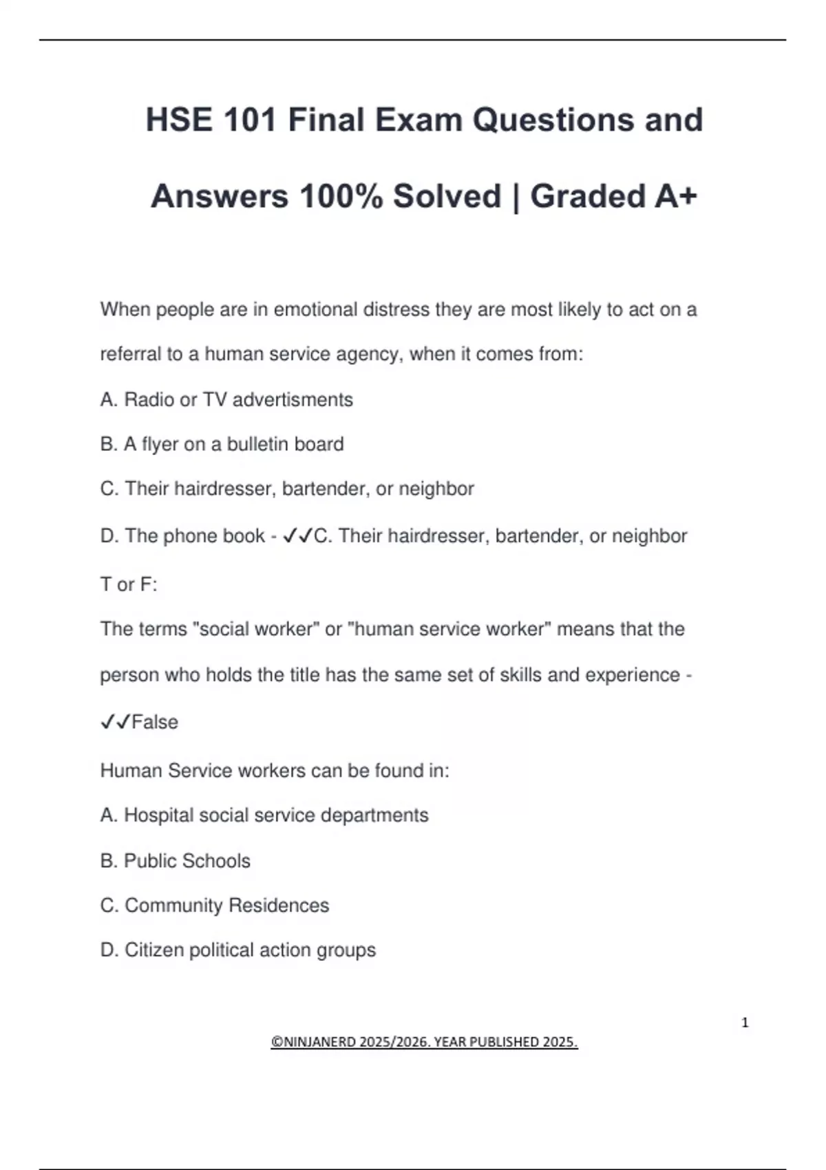 HSE 101 Final Exam Questions and Answers 100% Solved | Graded A+ - HSE ...