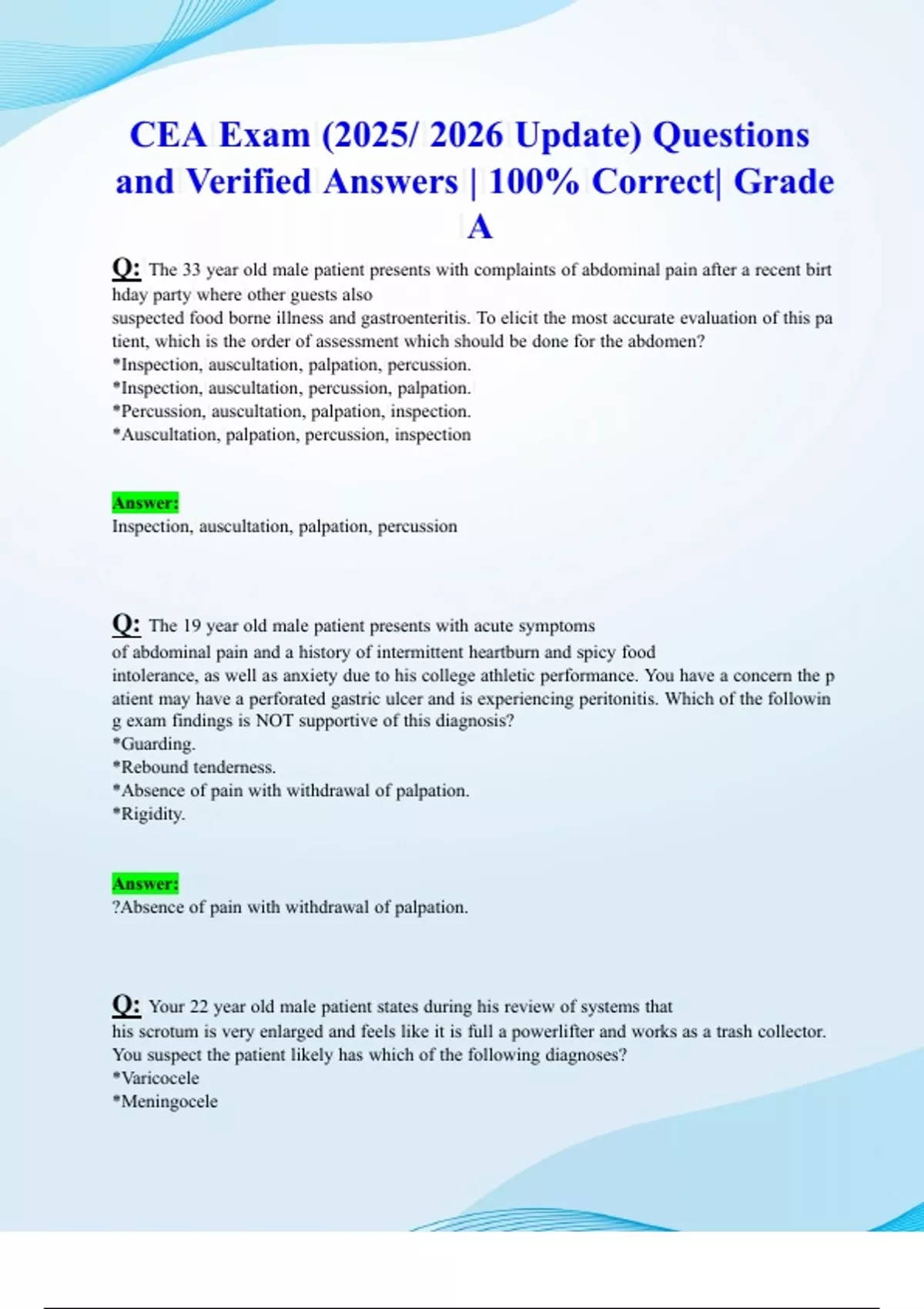 CEA Exam (2025/ 2026 Update) Questions and Verified Answers | 100% Correct| Grade A - CEA ...