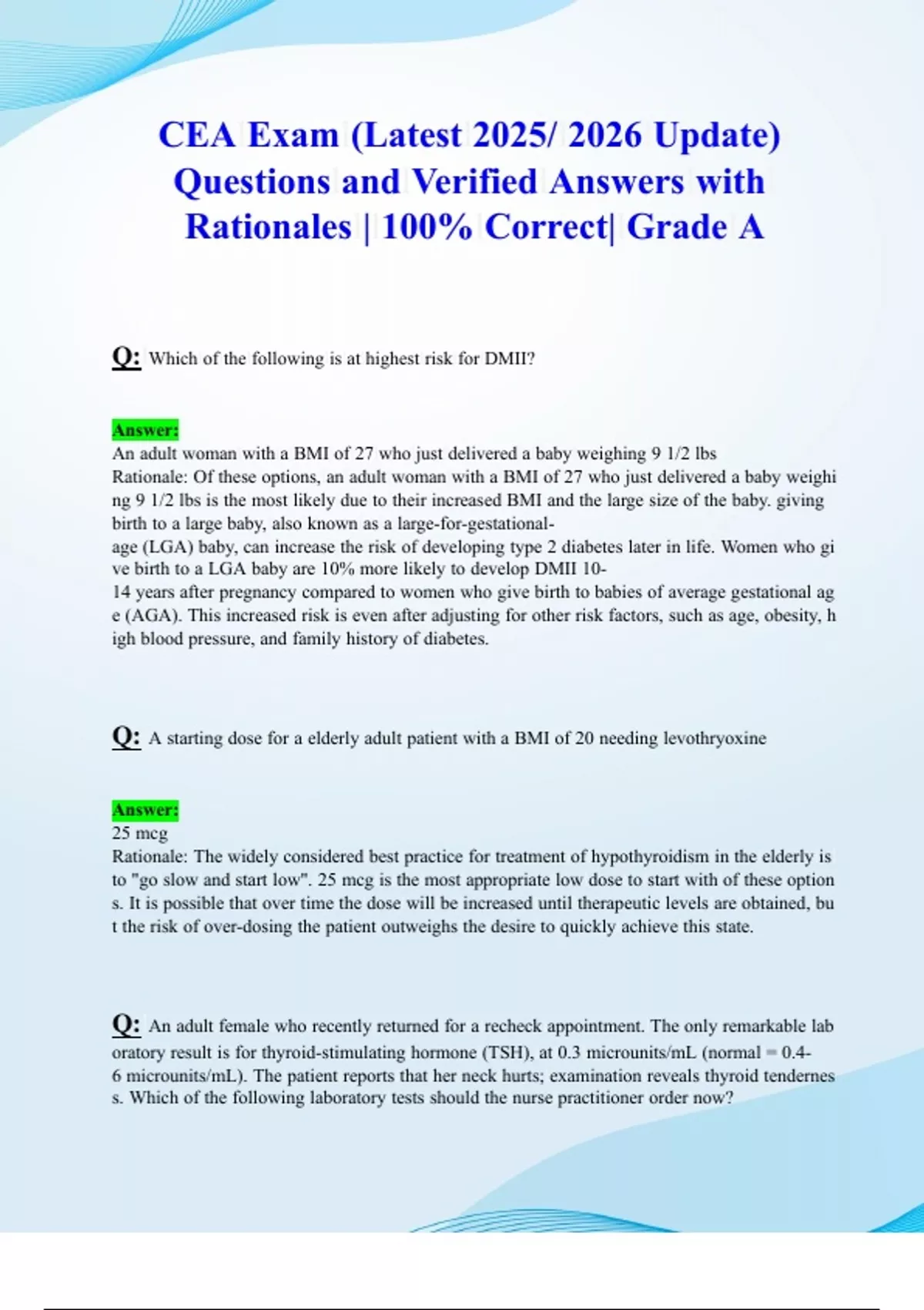CEA Exam (Latest 2025/ 2026 Update) Questions and Verified Answers with ...