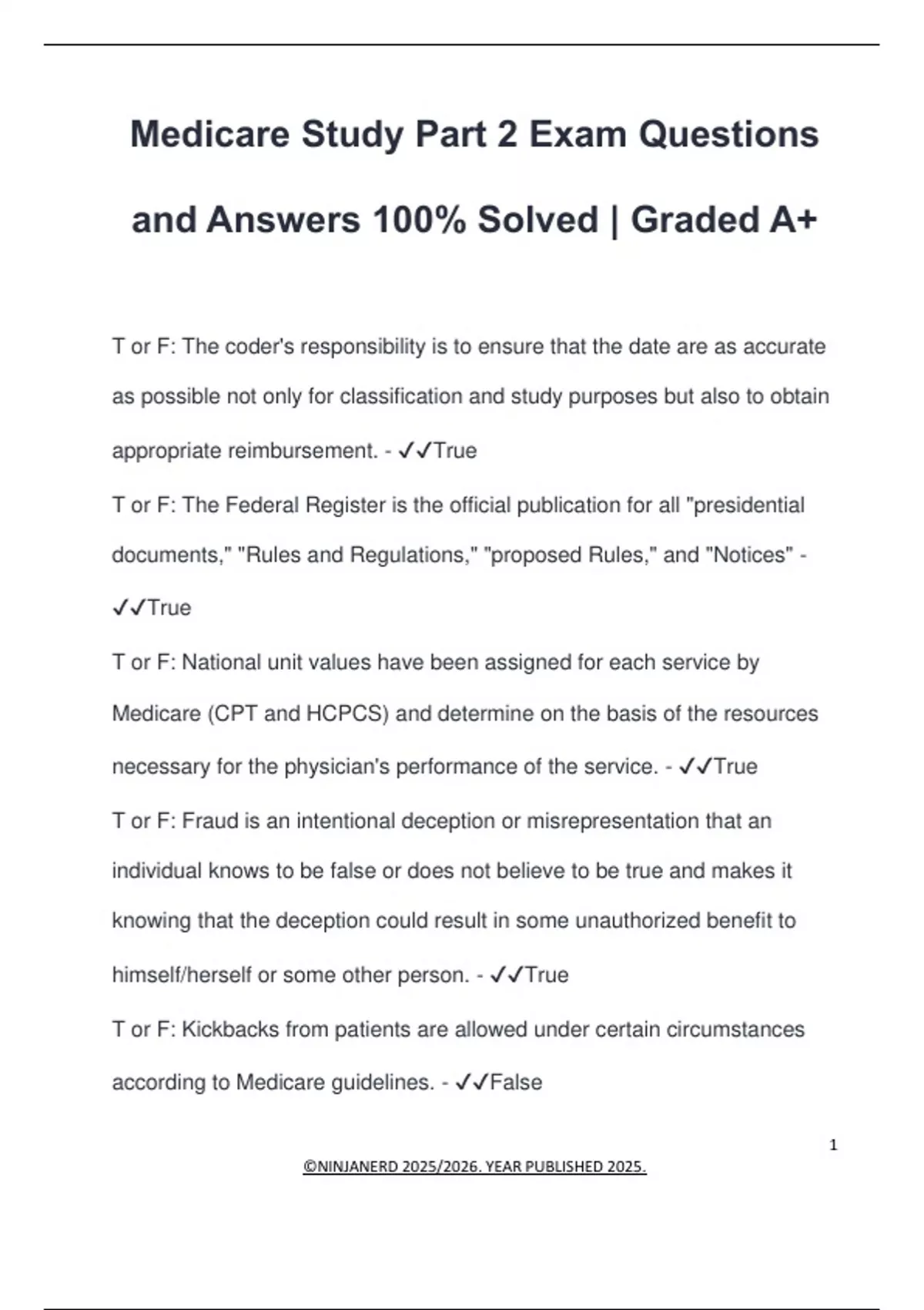 Medicare Study Part 2 Exam Questions and Answers 100% Solved | Graded ...