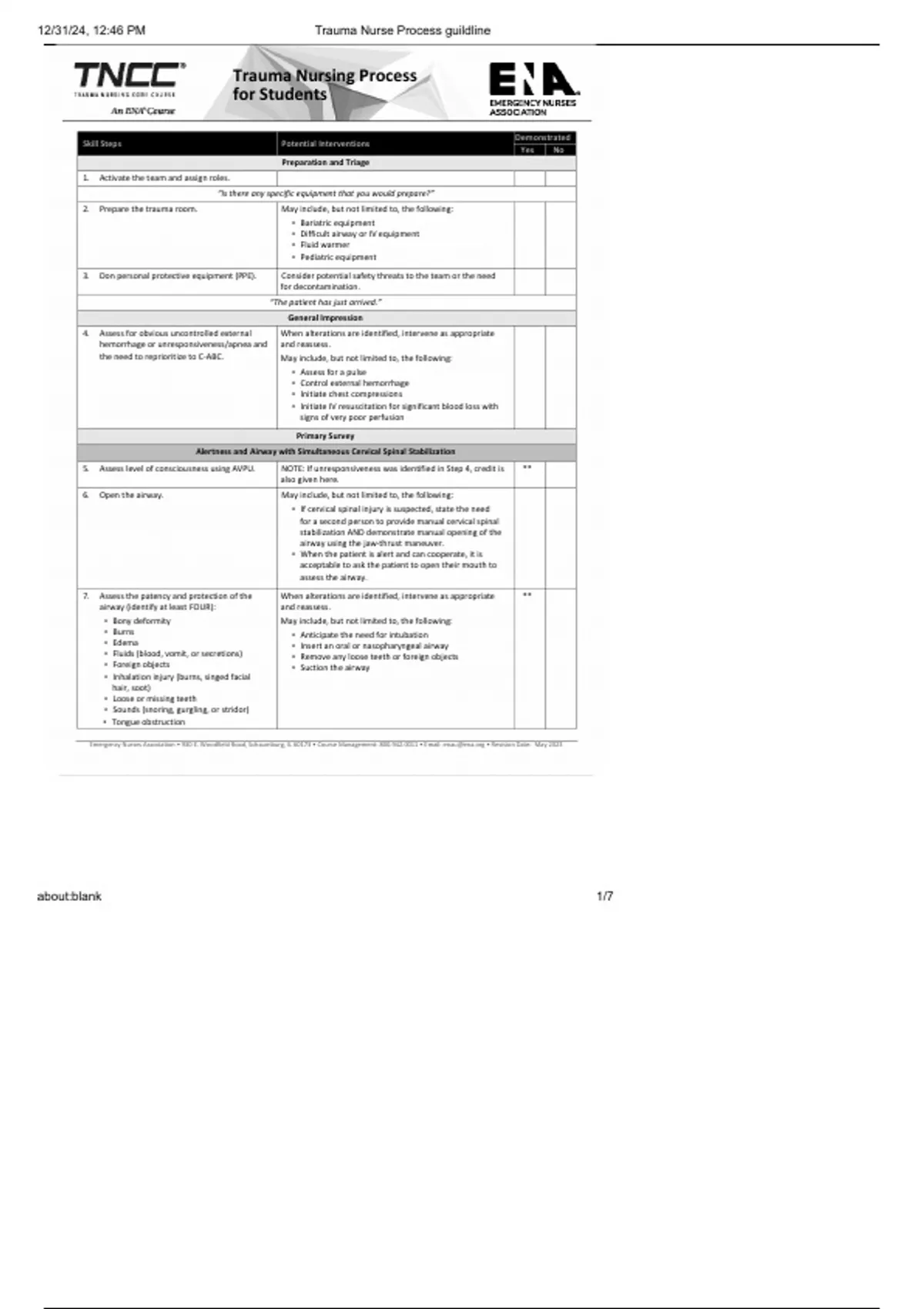 Trauma Nursing Process for Students - Adult CCRN - Stuvia US