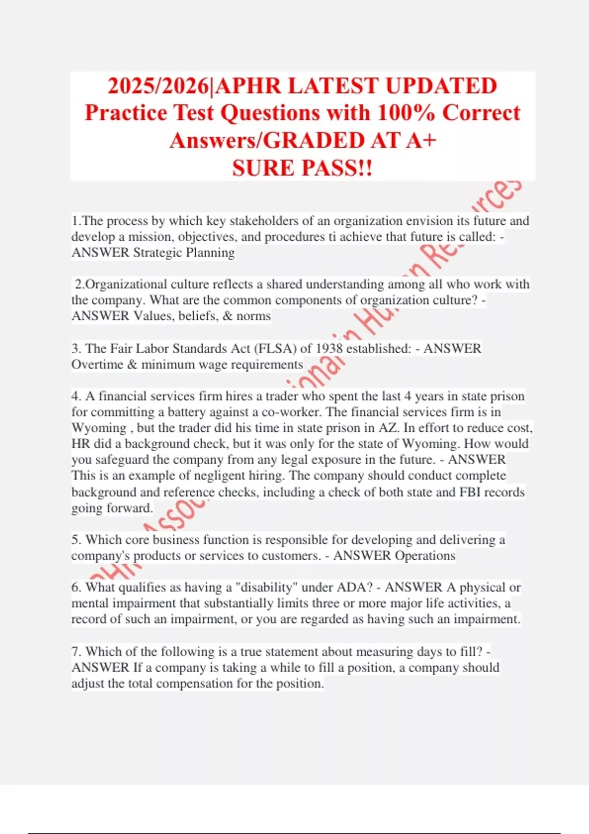 2025/2026|APHR LATEST UPDATED Practice Test Questions with 100% Correct ...