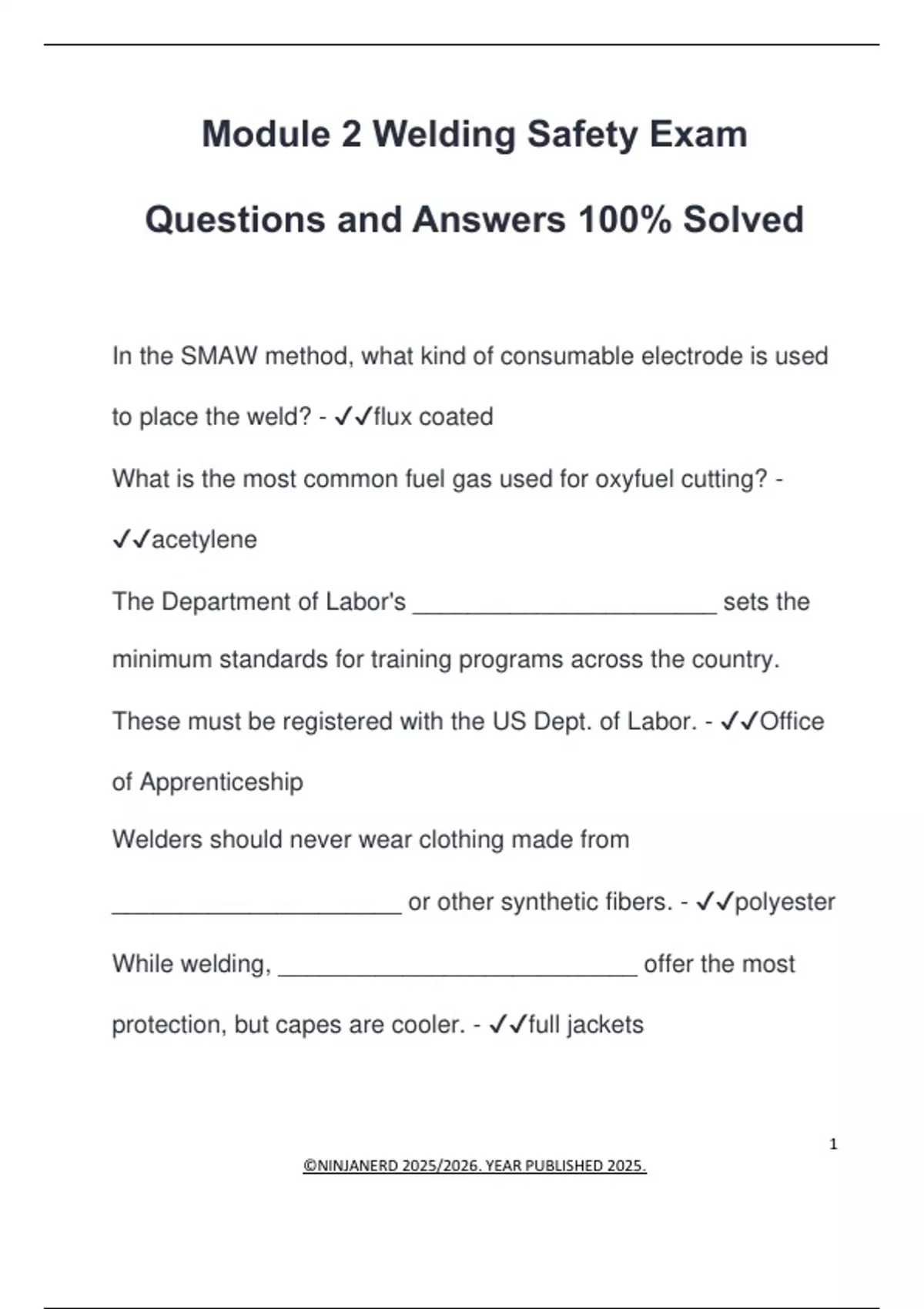 Module 2 Welding Safety Exam Questions and Answers 100% Solved - Welding - Stuvia US