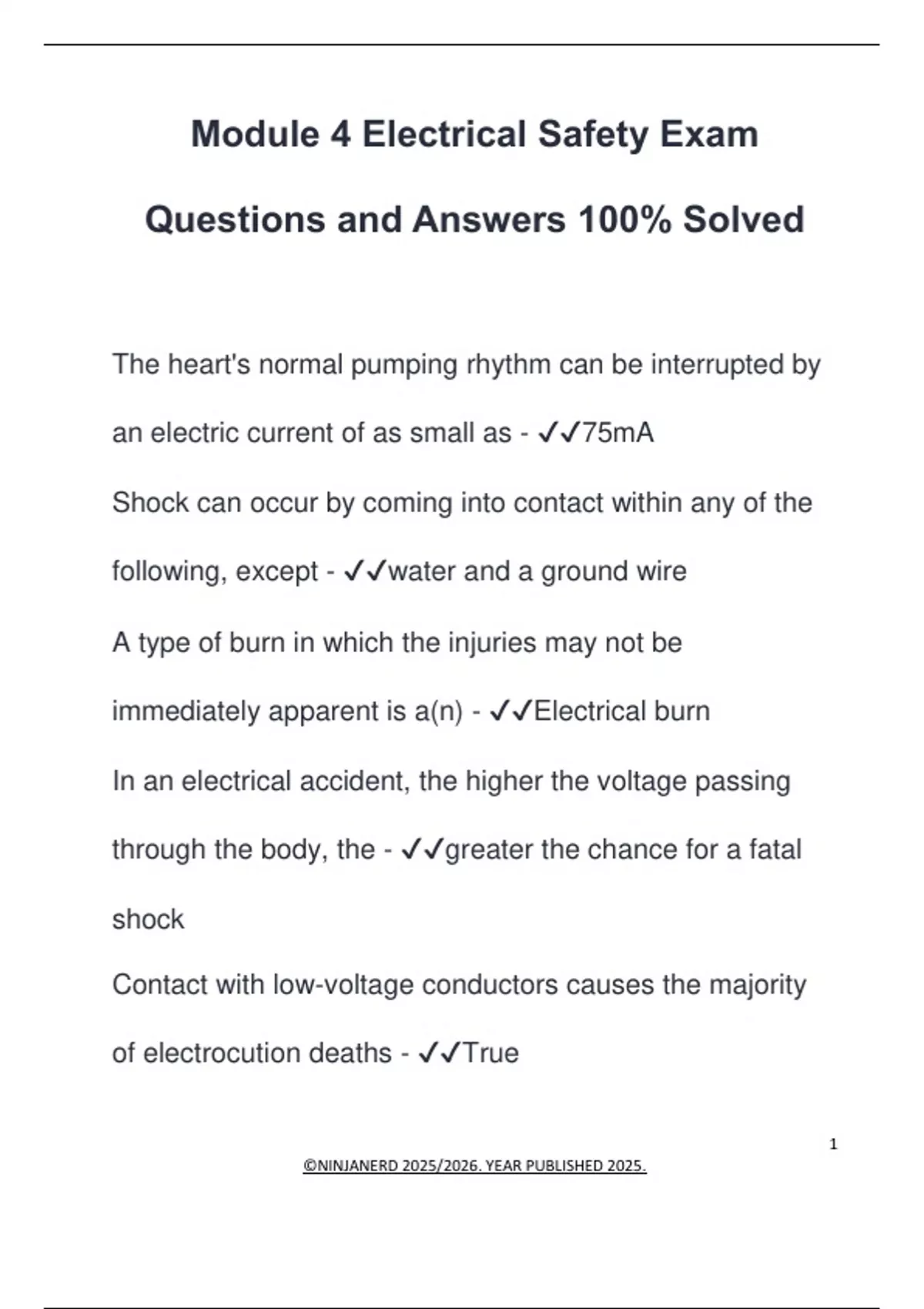 Module 4 Electrical Safety Exam Questions and Answers 100% Solved - Electrical 2 - Stuvia US