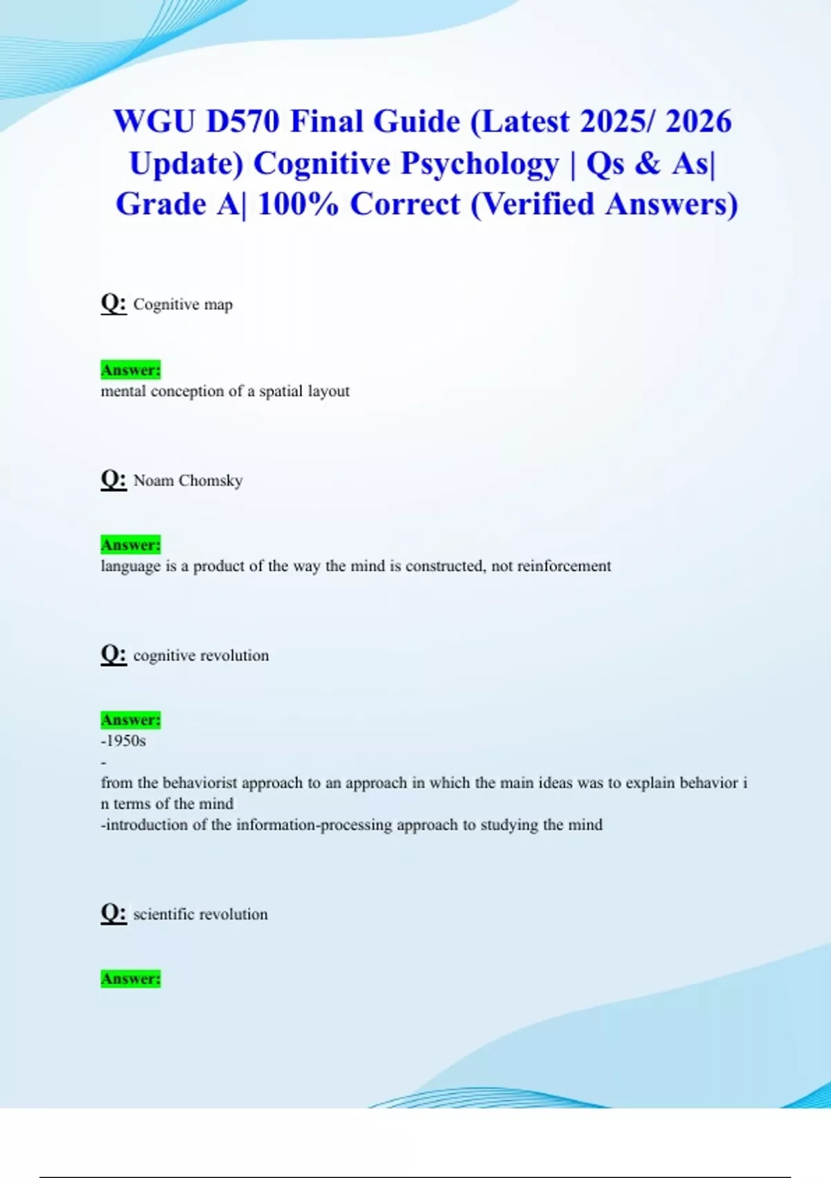 WGU D570 Final Guide (Latest 2025/ 2026 Update) Cognitive Psychology ...