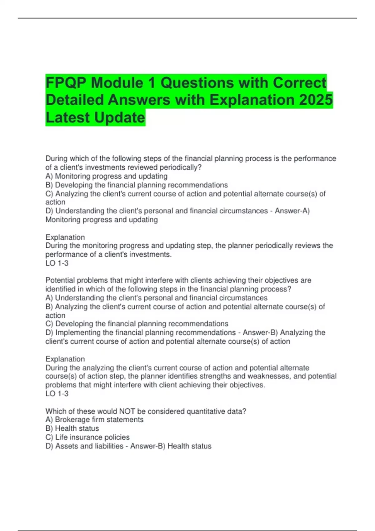 FPQP Module 1 Questions with Correct Detailed Answers with Explanation ...