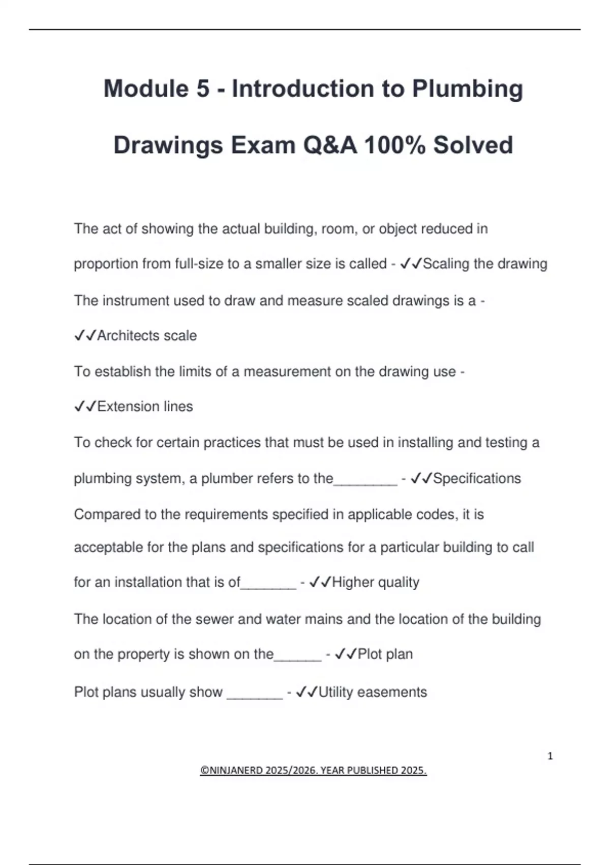Module 5 - Introduction to Plumbing Drawings Exam Q&A 100% Solved - Plumbing - Stuvia US