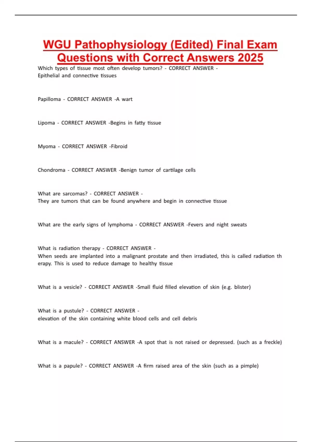 WGU Pathophysiology (Edited) Final Exam Questions with Correct Answers ...