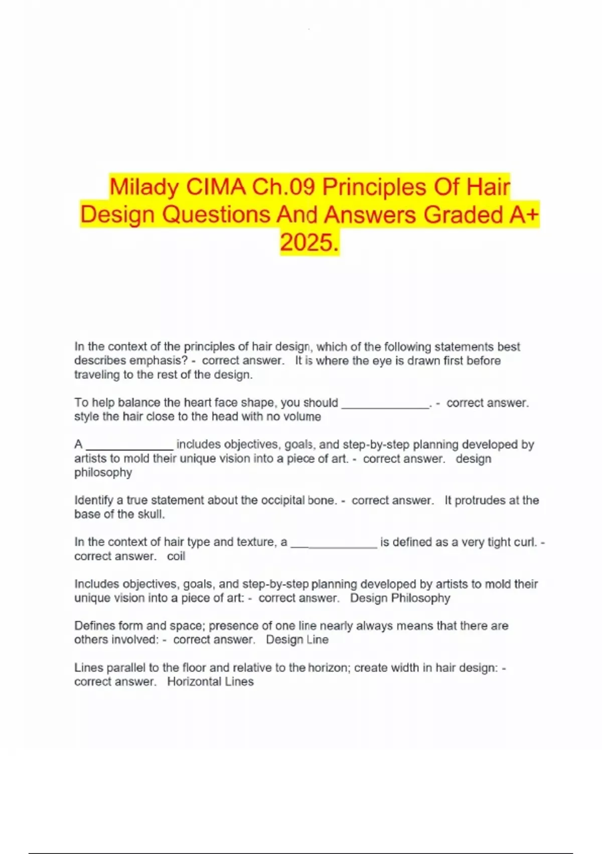 Milady CIMA Ch.09 Principles Of Hair Design Questions And Answers ...