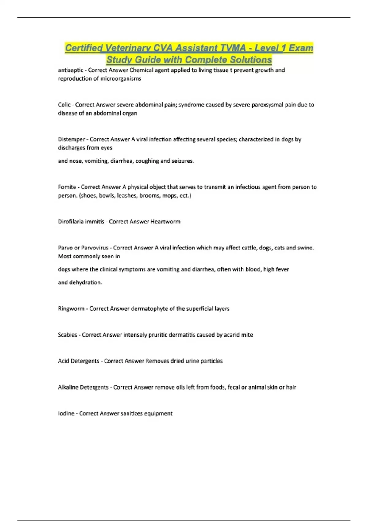 Certified Veterinary CVA Assistant TVMA - Level 1 Exam Study Guide with ...