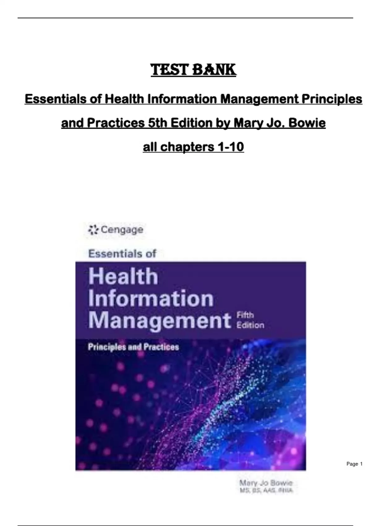 TEST BANK for Essentials of Health Information Management Principles ...
