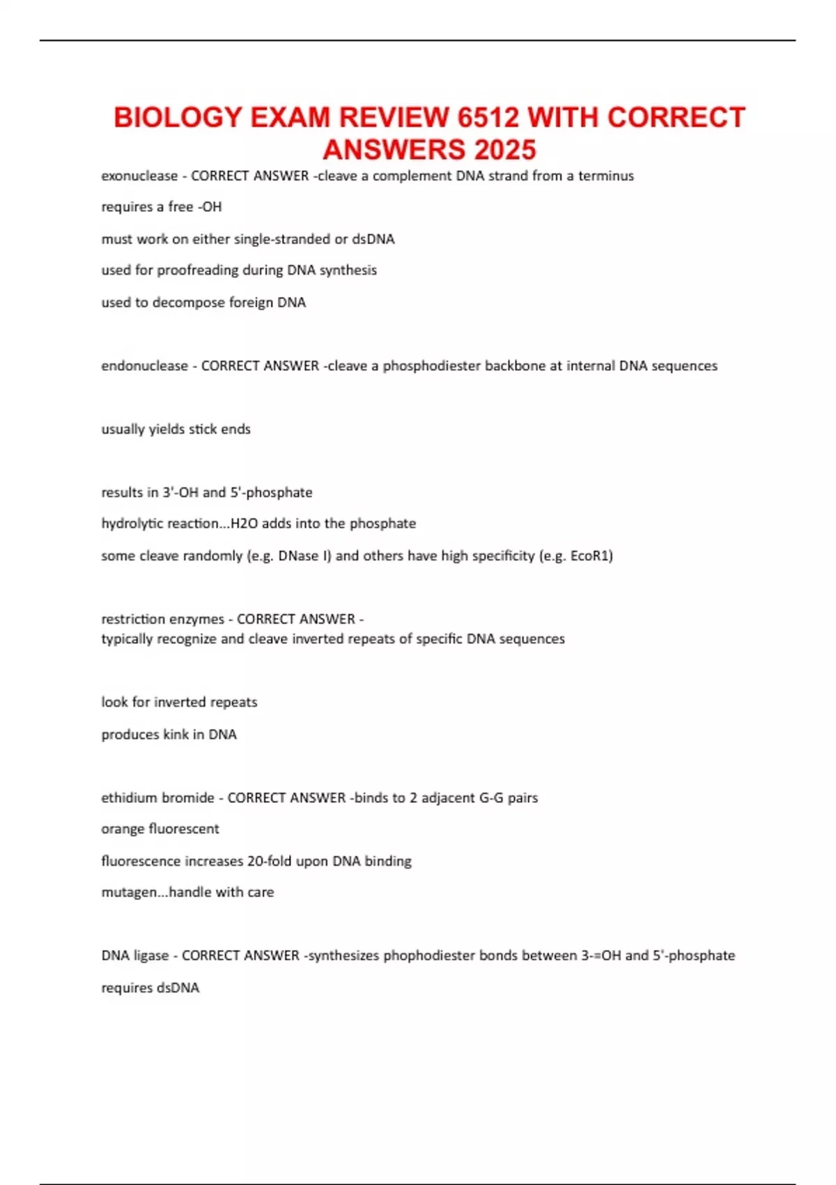 BIOLOGY EXAM REVIEW 6512 WITH CORRECT ANSWERS 2025 - NURS 6512 - Stuvia US