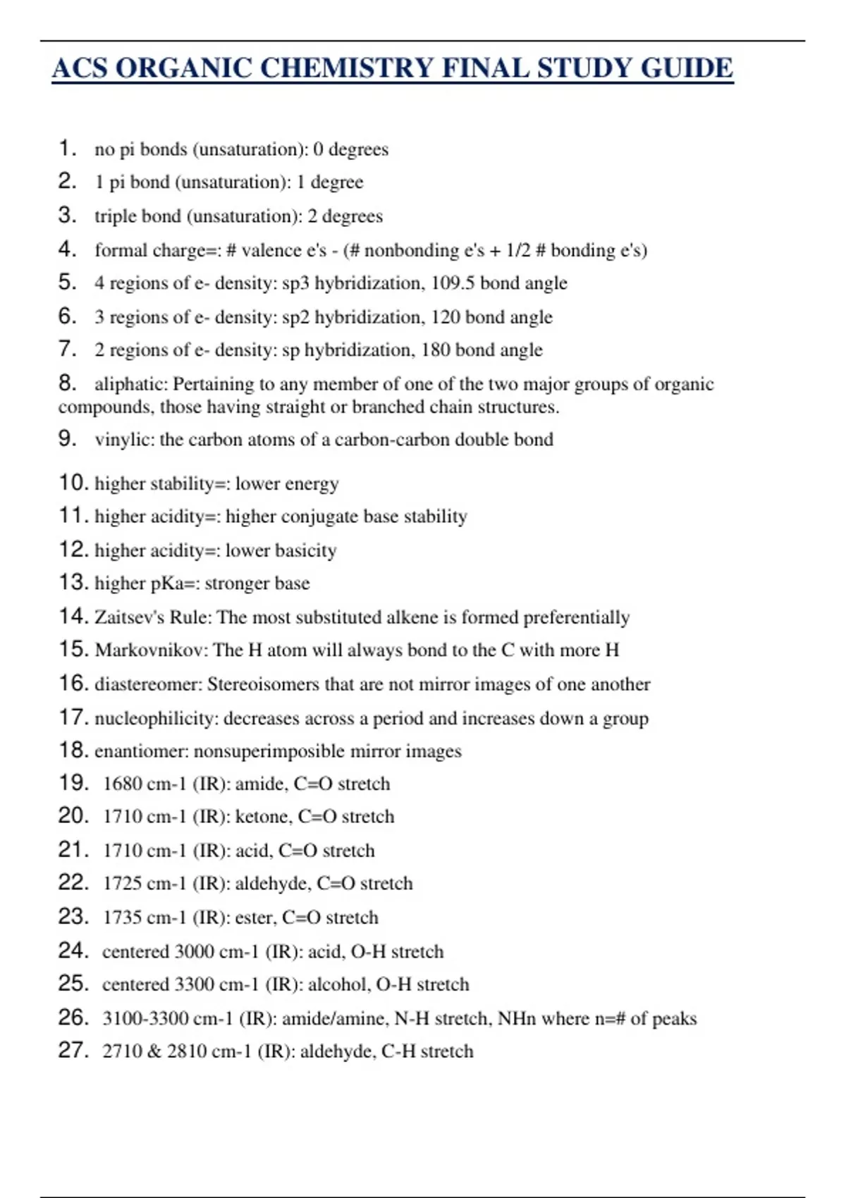 ACS ORGANIC CHEMISTRY FINAL STUDY GUIDE 2024/2025 | QUESTIONS WITH 100% ...