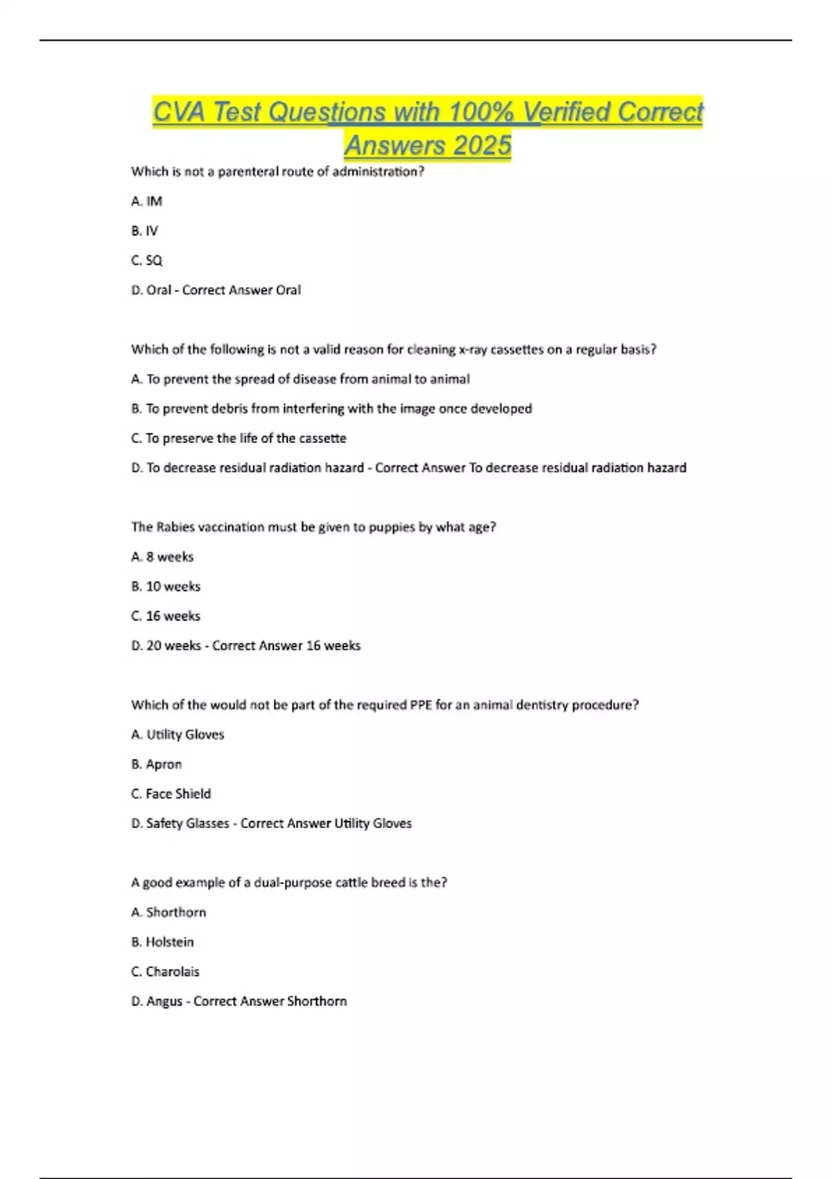 CVA Test Questions with 100% Verified Correct Answers 2025 - CVA ...