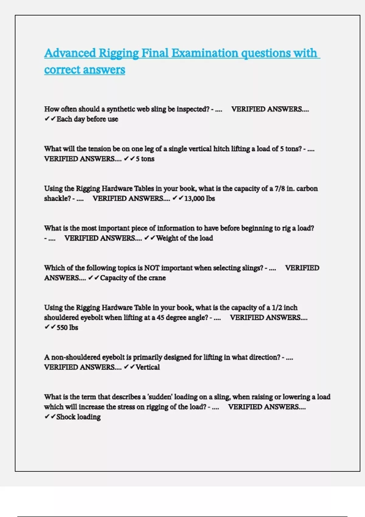 Advanced Rigging Final Examination questions with correct answers ...