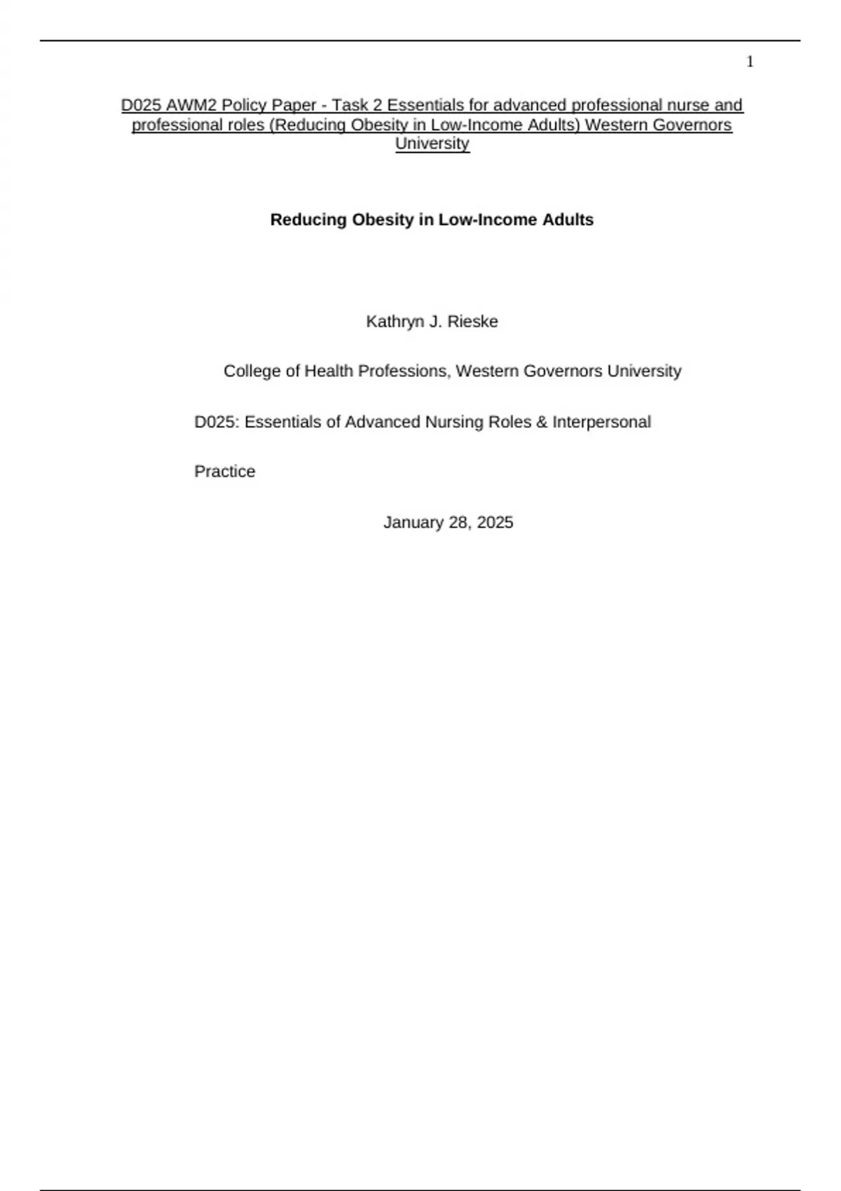 D025 AWM2 Policy Paper - Task 2 Essentials for advanced professional ...