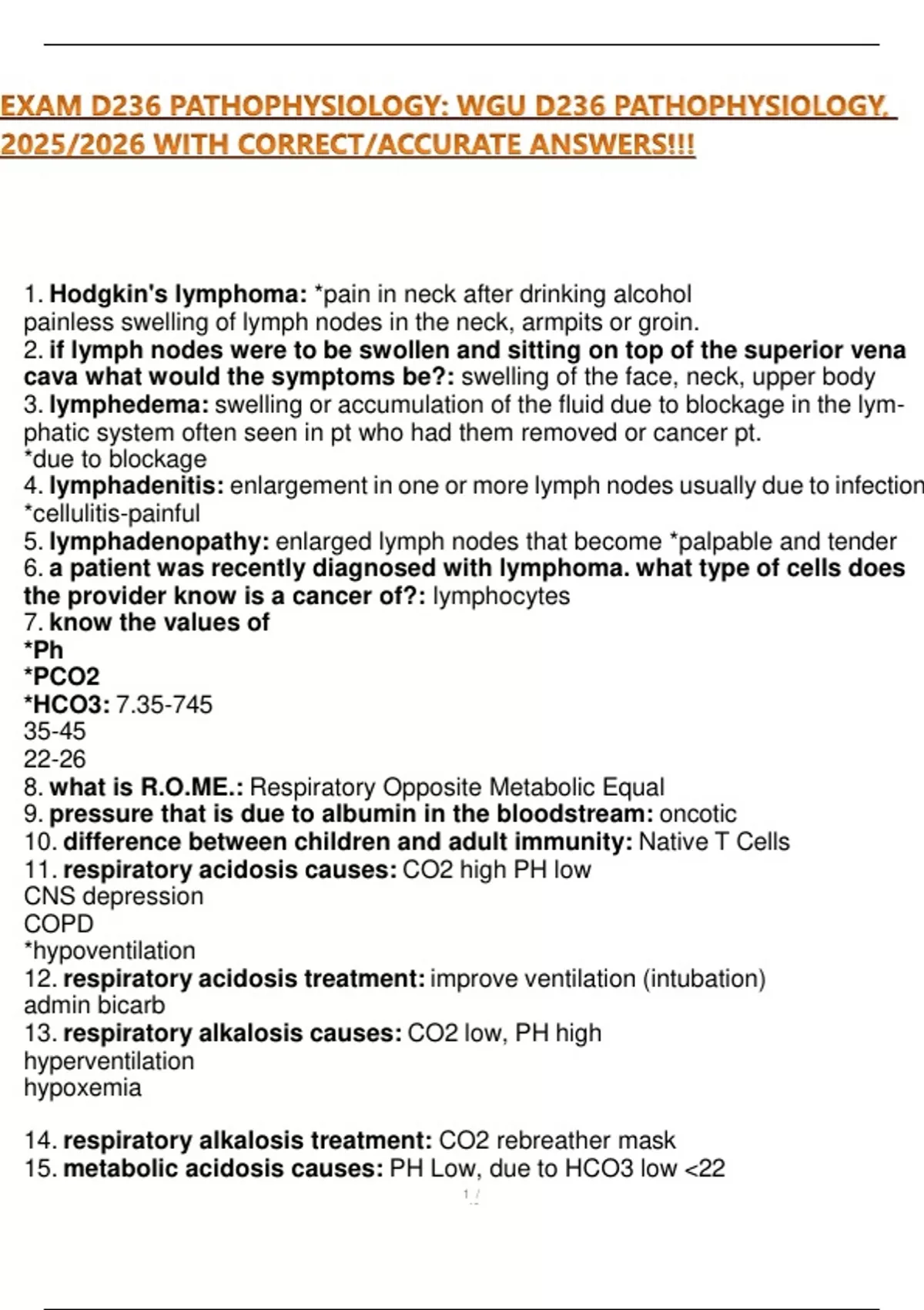 EXAM D236 PATHOPHYSIOLOGY: WGU D236 PATHOPHYSIOLOGY, 2025/2026 WITH ...