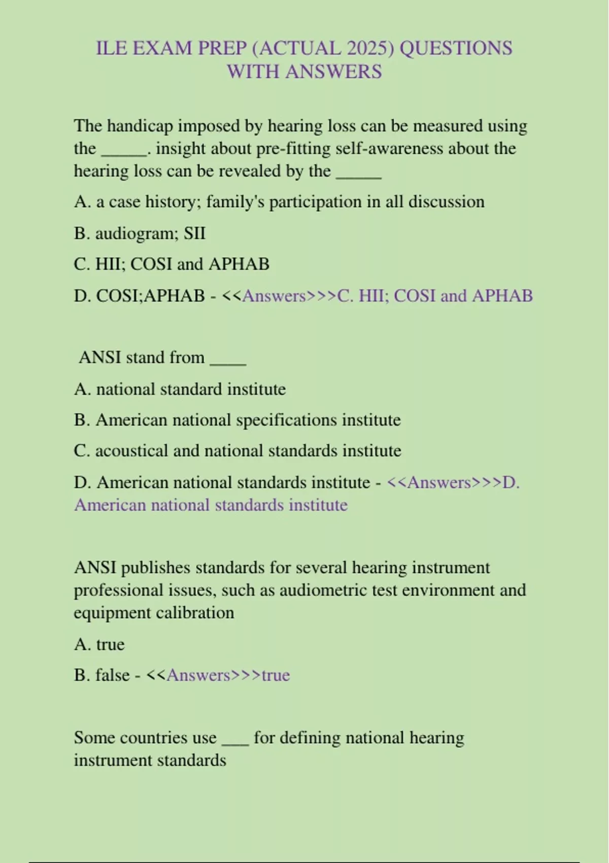 ILE EXAM PREP (ACTUAL 2025) QUESTIONS WITH ANSWERS - ILE PREP - Stuvia US