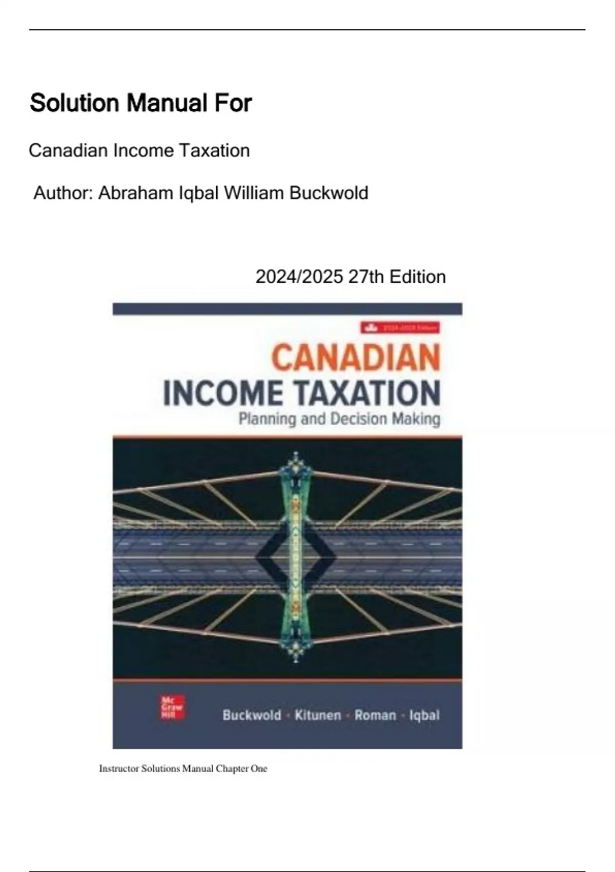 Solution Manual For Canadian Income Taxation 2024/2025 27th Edition ...