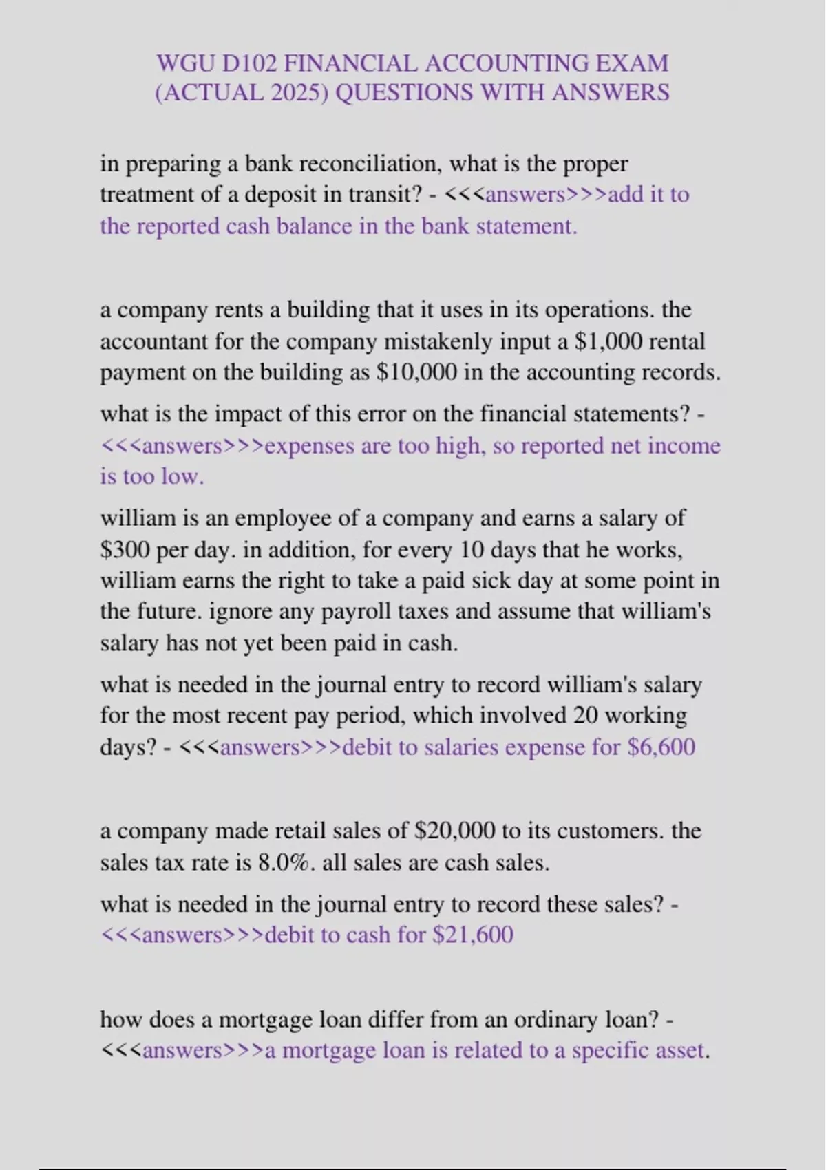 WGU D102 FINANCIAL ACCOUNTING,WGU D102 Financial Accounting,WGU D102 FINANCIAL ACCOUNTING UNIT 7 ...