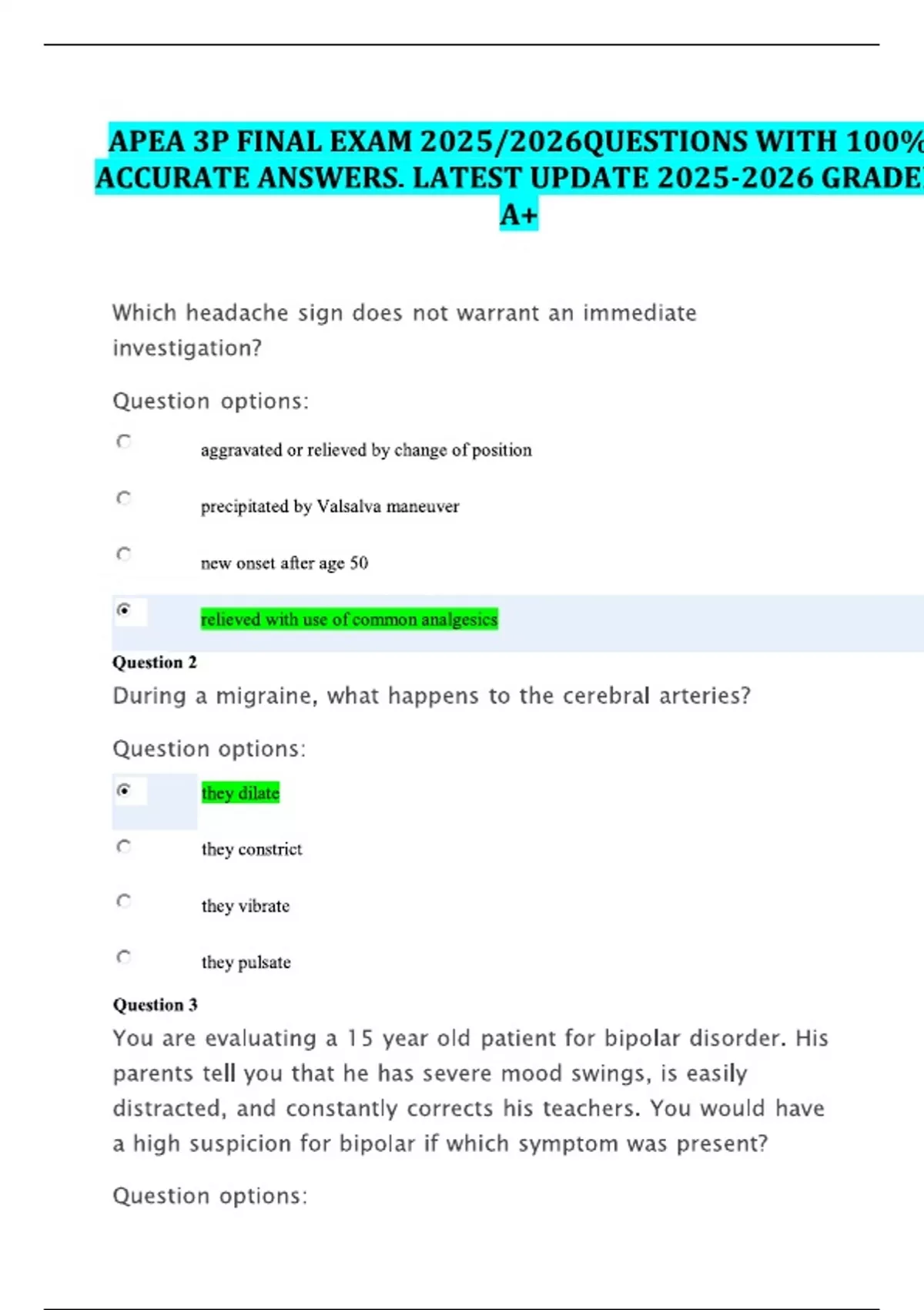 APEA 3P FINAL EXAM 2025/2026QUESTIONS WITH 100% ACCURATE ANSWERS ...