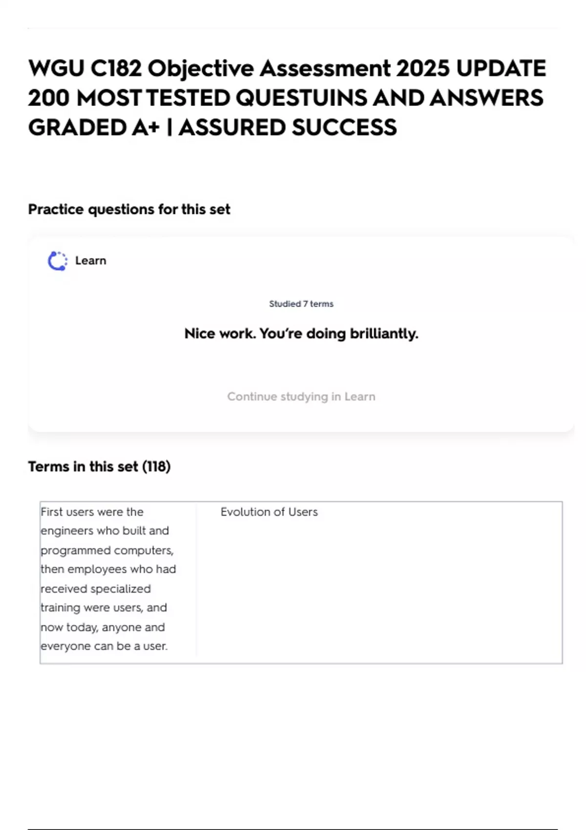 WGU C182 Objective Assessment 2025 UPDATE 200 MOST TESTED QUESTUINS AND ...