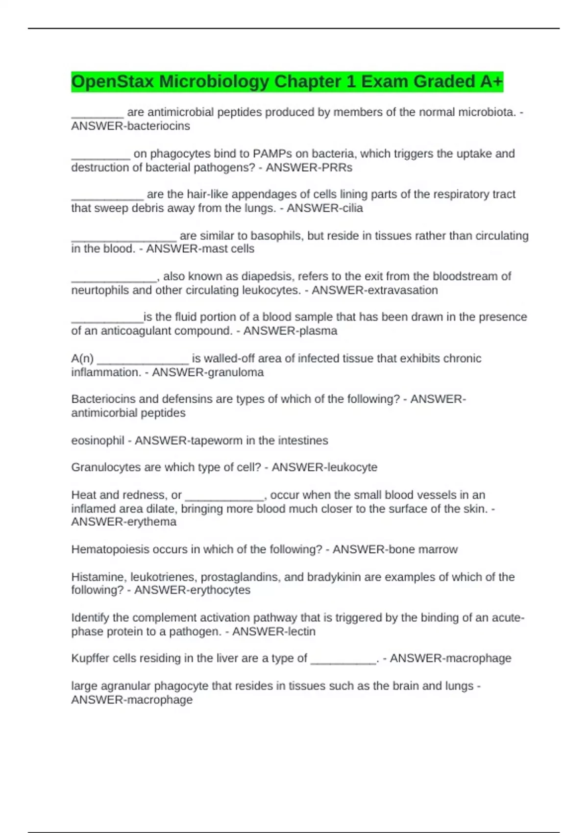OpenStax Microbiology Chapter 1 Exam Graded A+ - OpenStax Microbiology ...