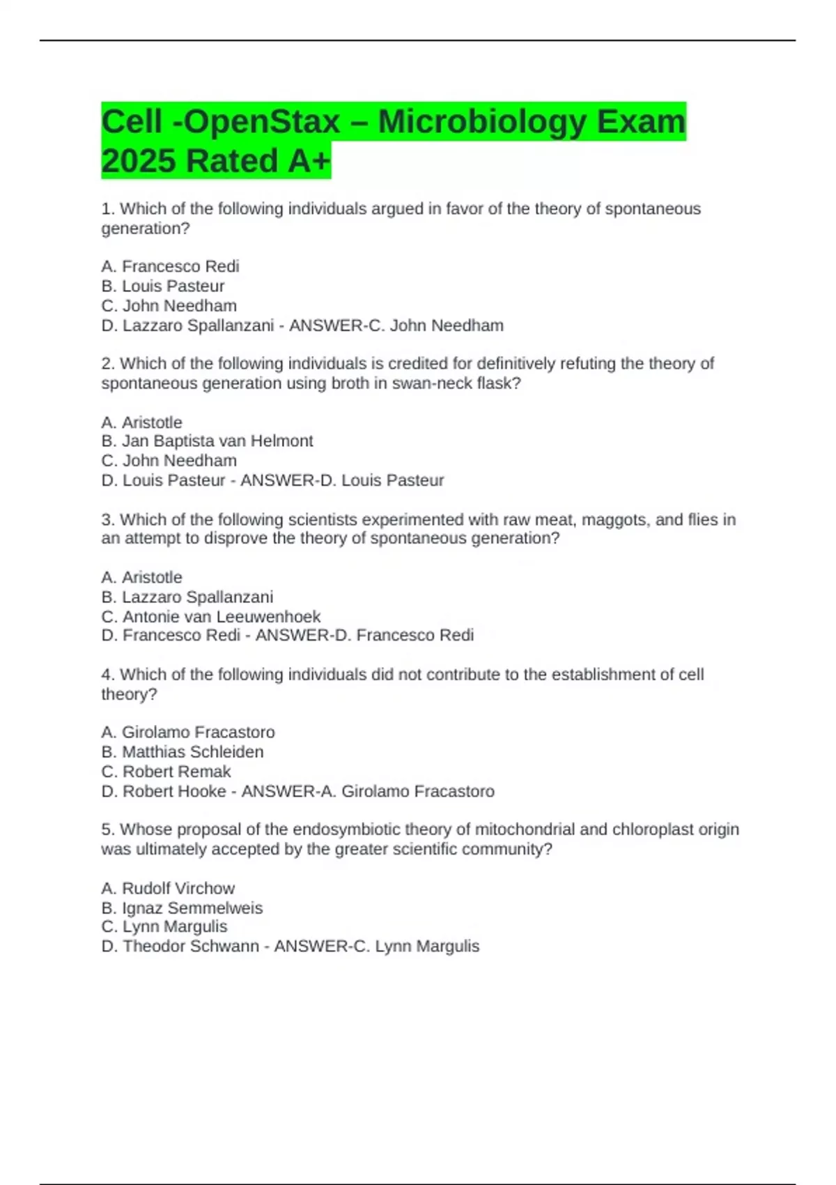Cell -OpenStax – Microbiology Exam 2025 Rated A+ - OpenStax ...